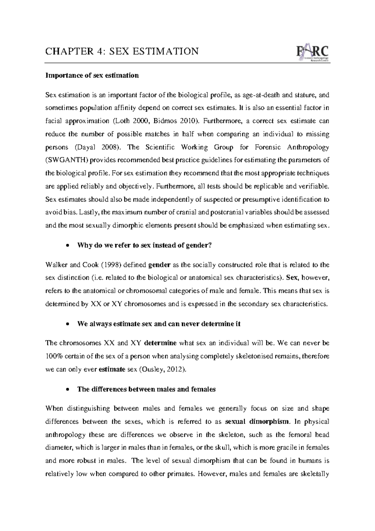 4 Sex Estimation 2023 Practice Work Chapter 4 Sex Estimation