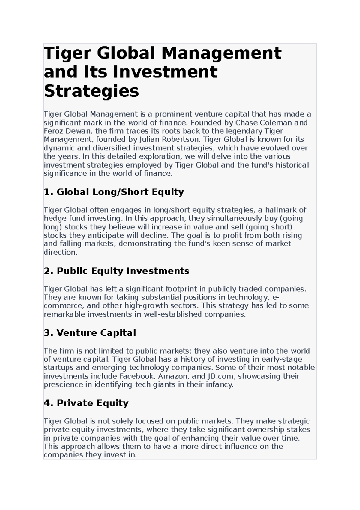 VENTURE CAPITALISTS CIA 3 - Tiger Global Management and Its Investment ...