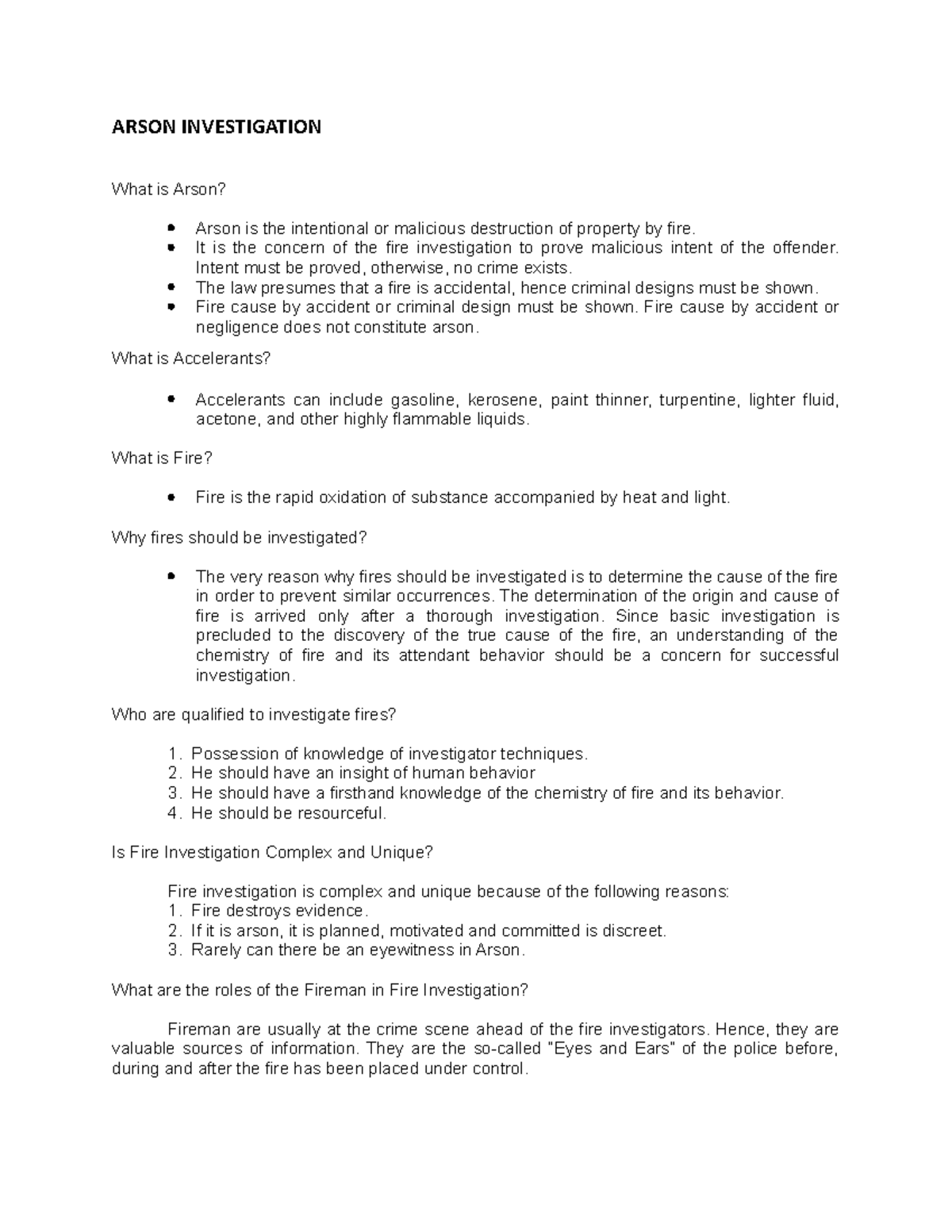 SCI-Arson-2 - ARSON INVESTIGATION What is Arson? Arson is the ...