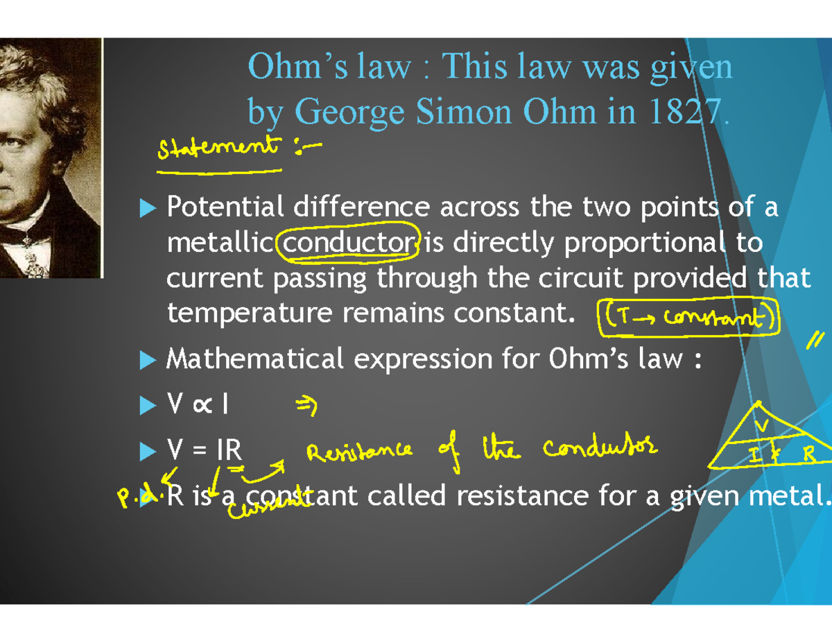 Electricity 02 - Important notes - Ohm’s law : This law was given by ...