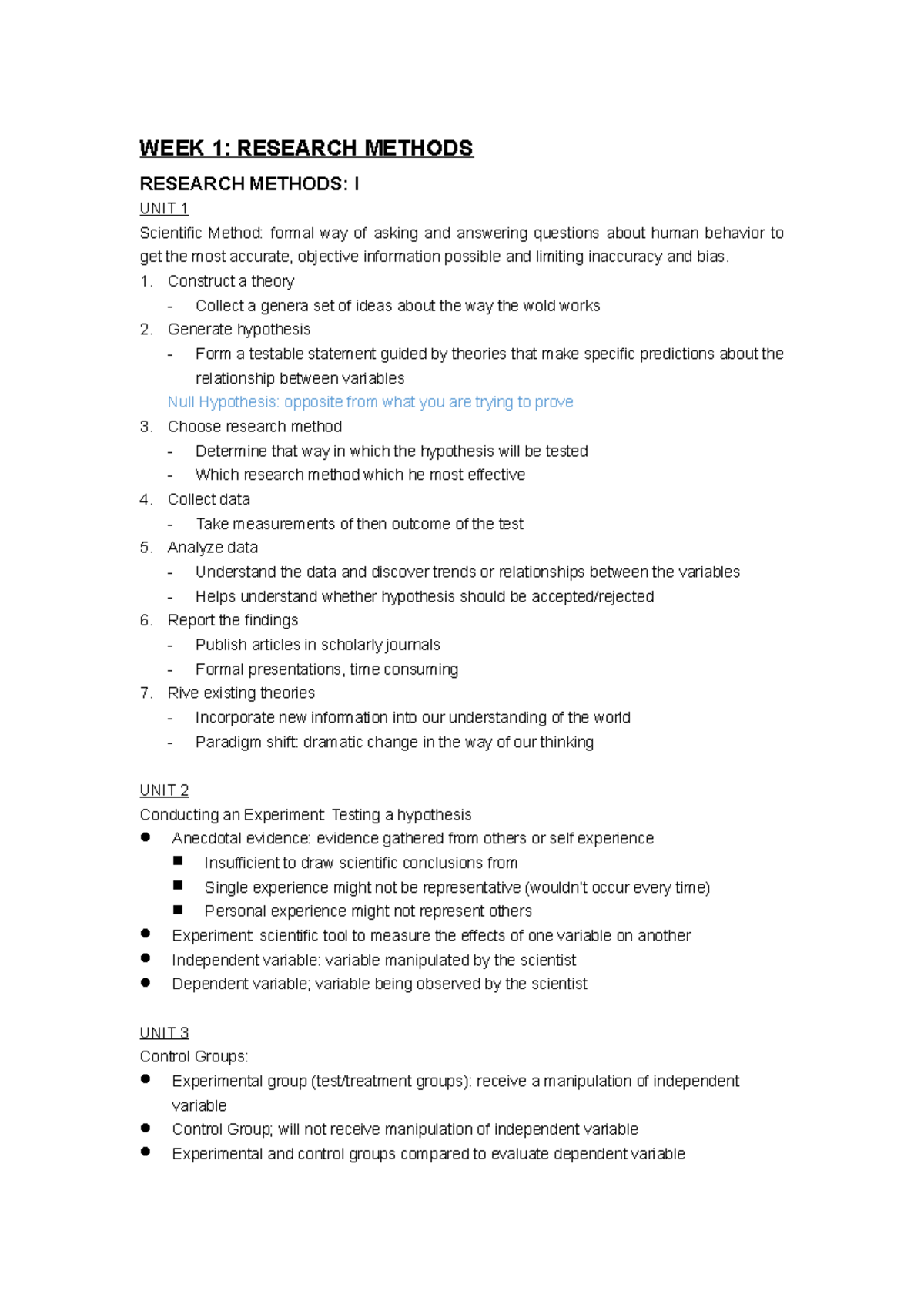WEEK 1 - Professor: Paul Glavin - WEEK 1: RESEARCH METHODS RESEARCH ...