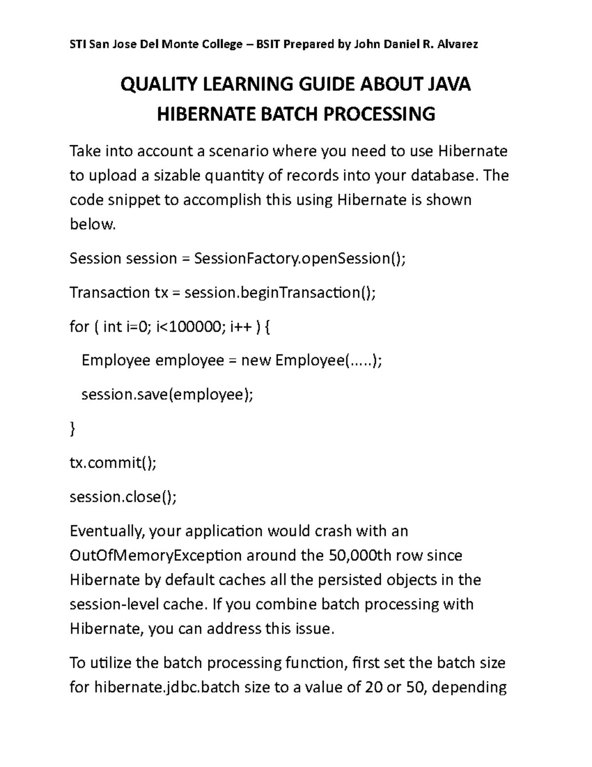 Quality Learning Guide About Java Hibernate Batch Processing Quality Learning Guide About Java