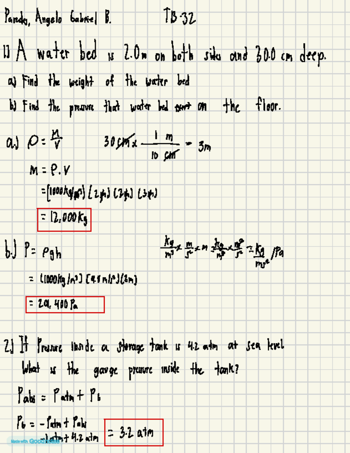 Problem SET 11111 - Parades , Angelo Gabriel B. + B- 32 1) A water bed ...