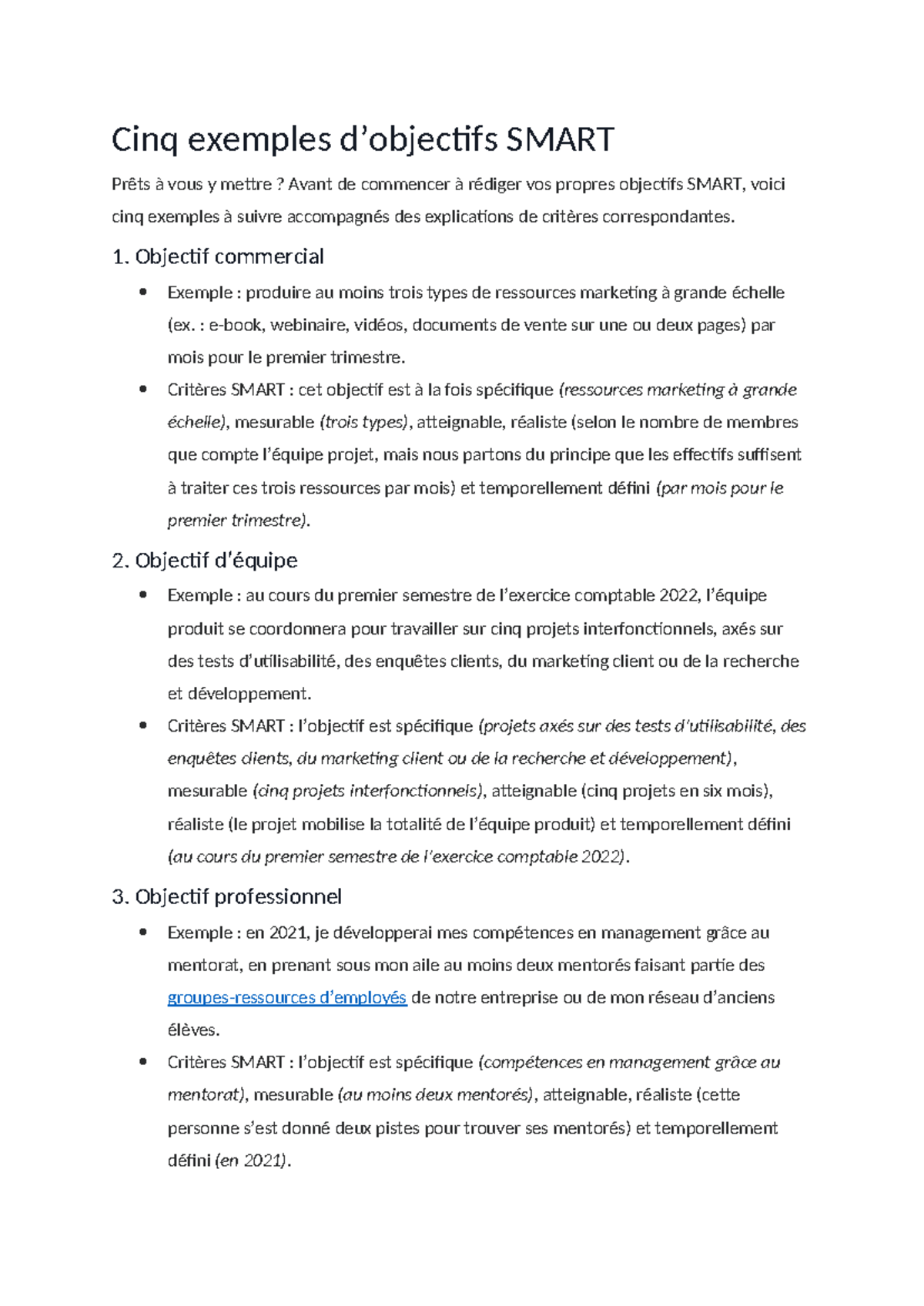 Smart Exemple - Cinq exemples d’objectifs SMART Prêts à vous y mettre ...