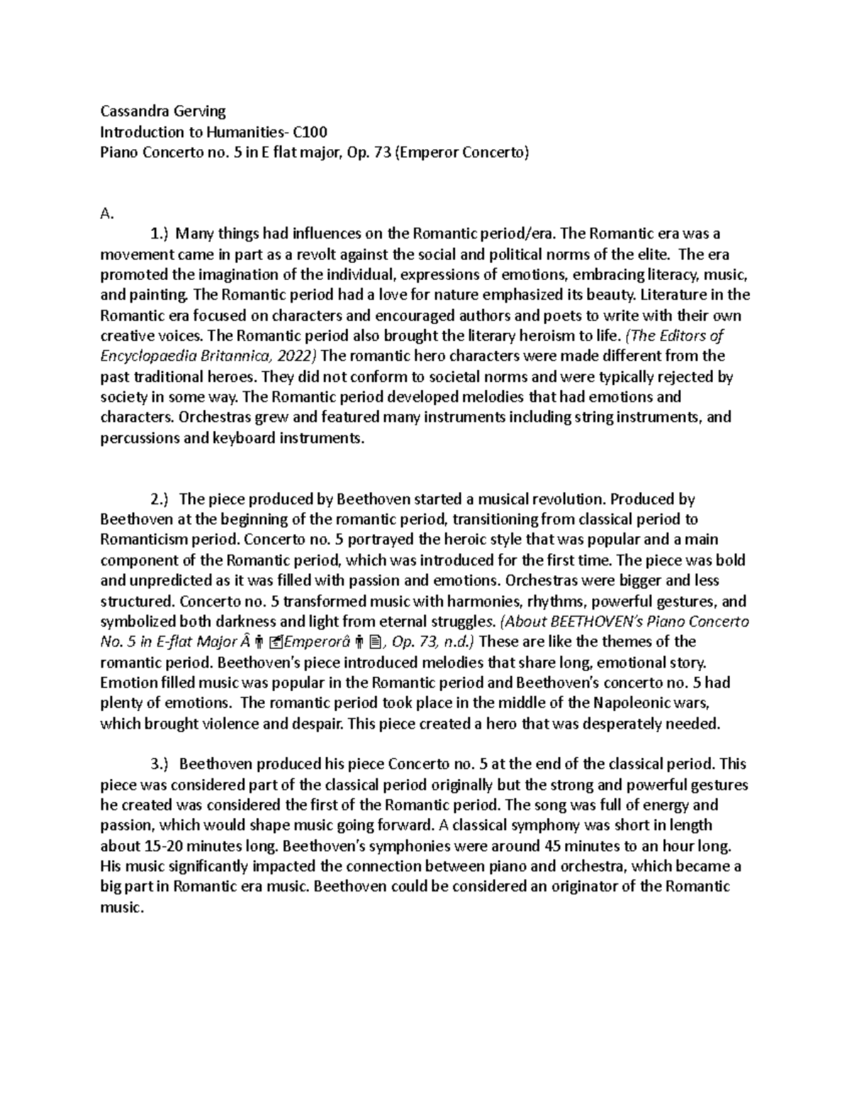 Humanities C100 - Pass - Cassandra Gerving Introduction to Humanities ...