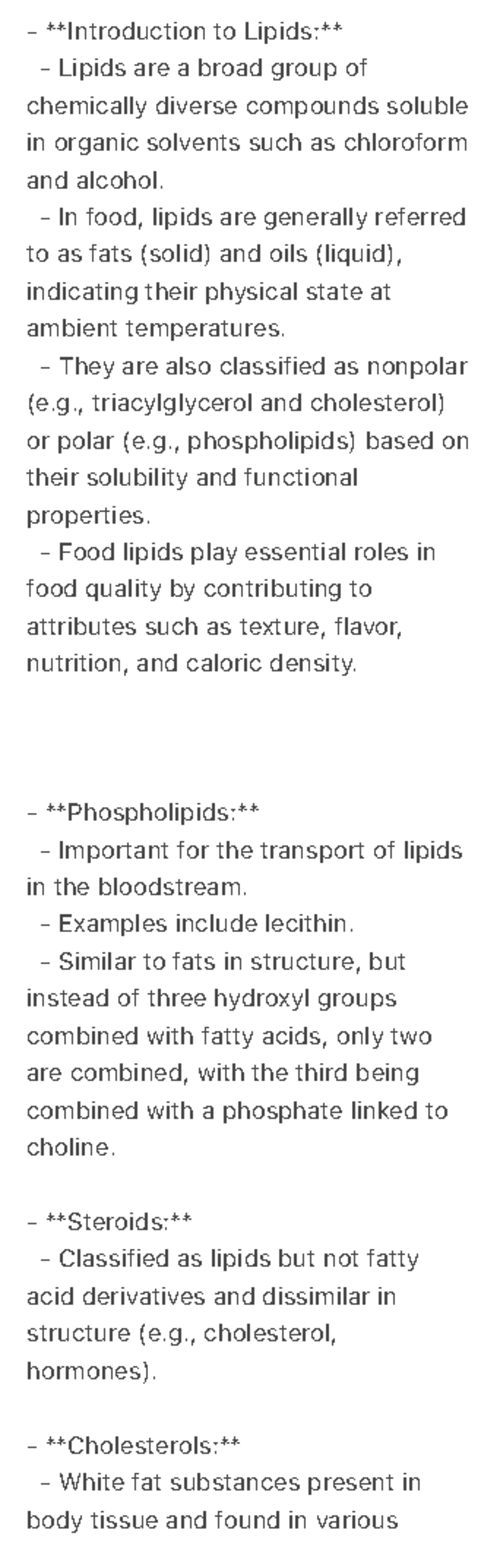 Oil and Fats Notes - Introduction to Lipids: Lipids are a broad group ...