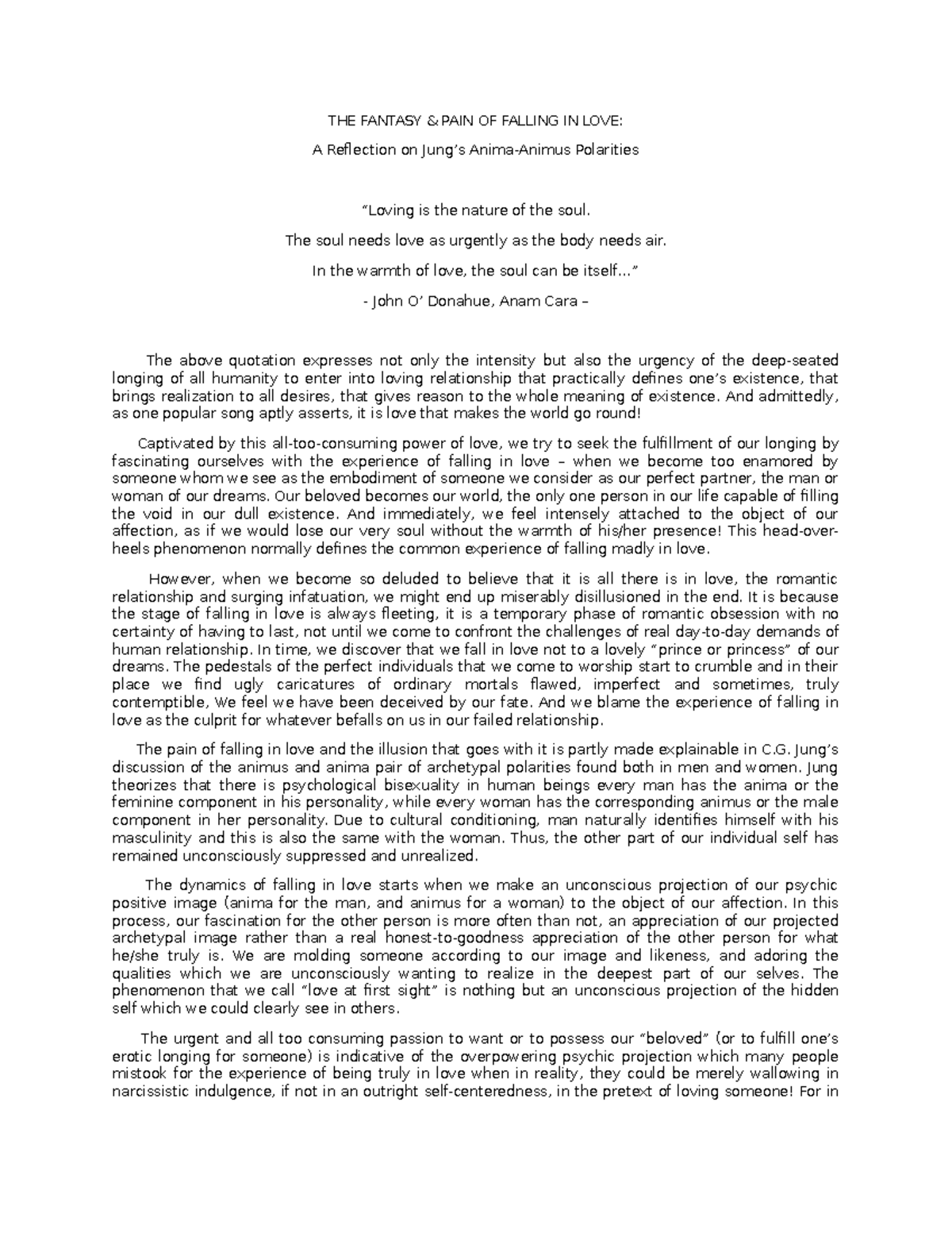 Jung - Journal - THE FANTASY & PAIN OF FALLING IN LOVE: A Reflection on ...