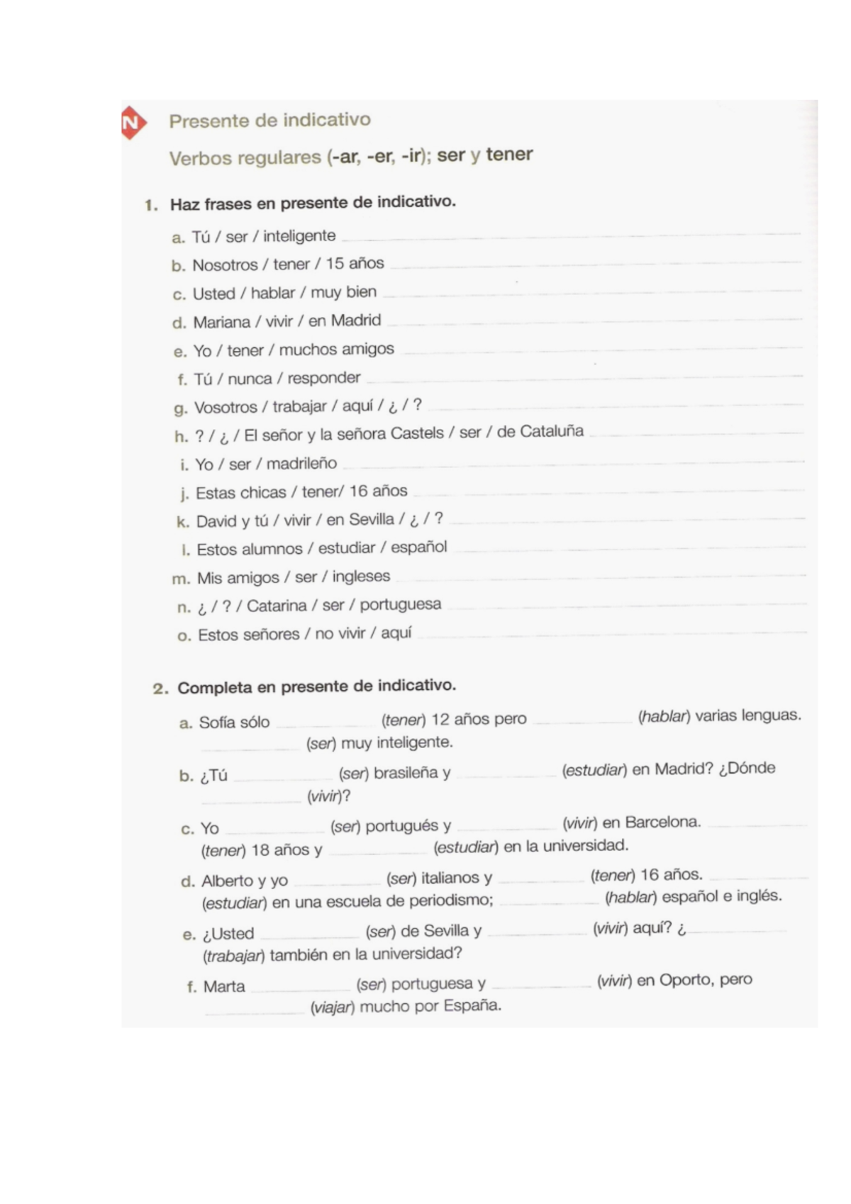 Presente Indicativo - Espanhol - Studocu