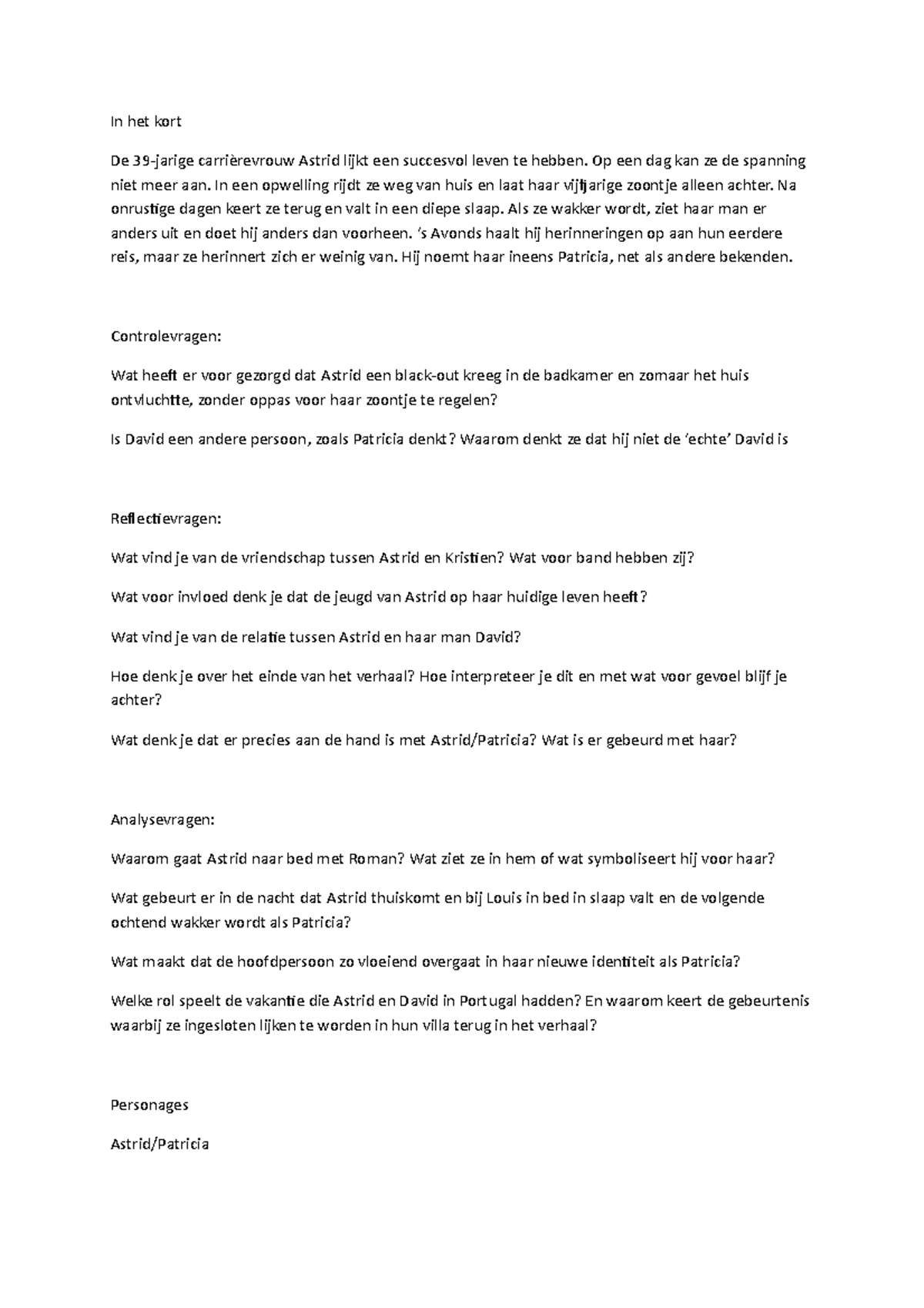 Boekverslag Patricia - dsdddd - In het kort De 39-jarige carrièrevrouw ...