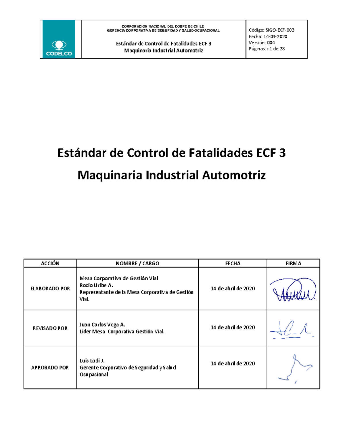SIGO-ECF-003 - Maquinaria Industrial Automotriz V004 - Estándar de Control de Fatalidades ECF 3 ...