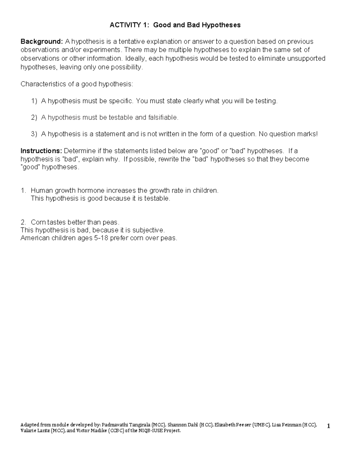 Biol 103 worksheet 1 - n/a - Adapted from module developed by ...