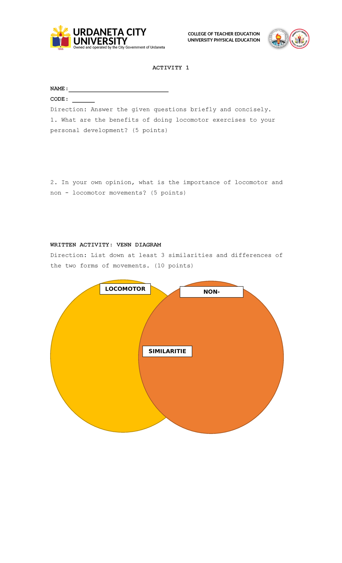 Activity-1 - URDANETA CITY UNIVERSITY Owned and operated by the City ...