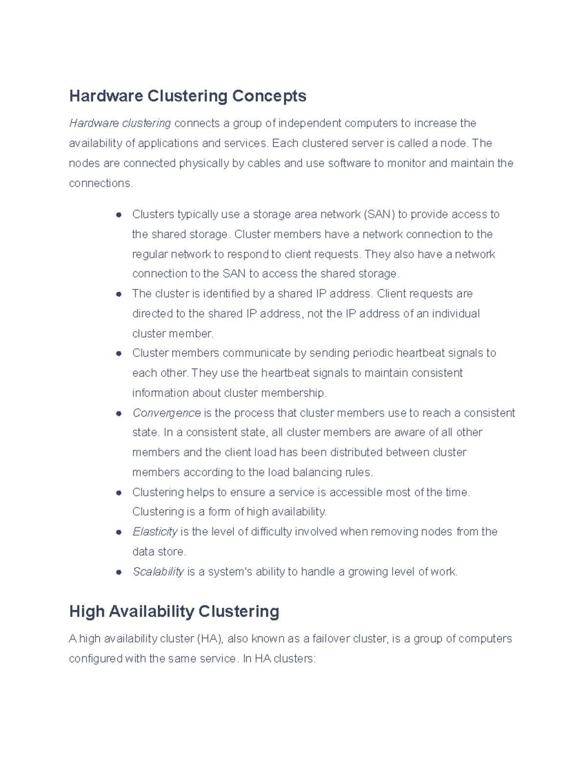 12.7.8 Clustering Facts - Hardware Clustering Concepts Hardware ...