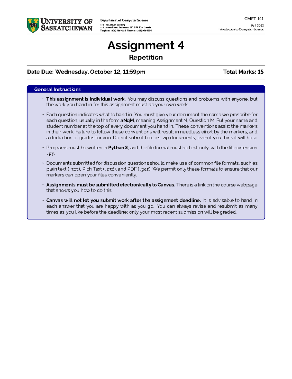 Asn4 - Jeff long - Department of Computer Science 176 Thorvaldson ...