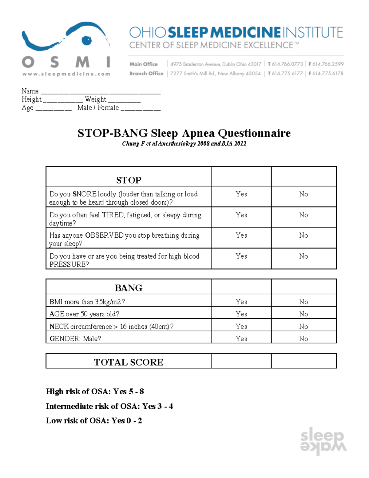 NUR 3005 Stop Bang Questionnaire-1 - Name ...