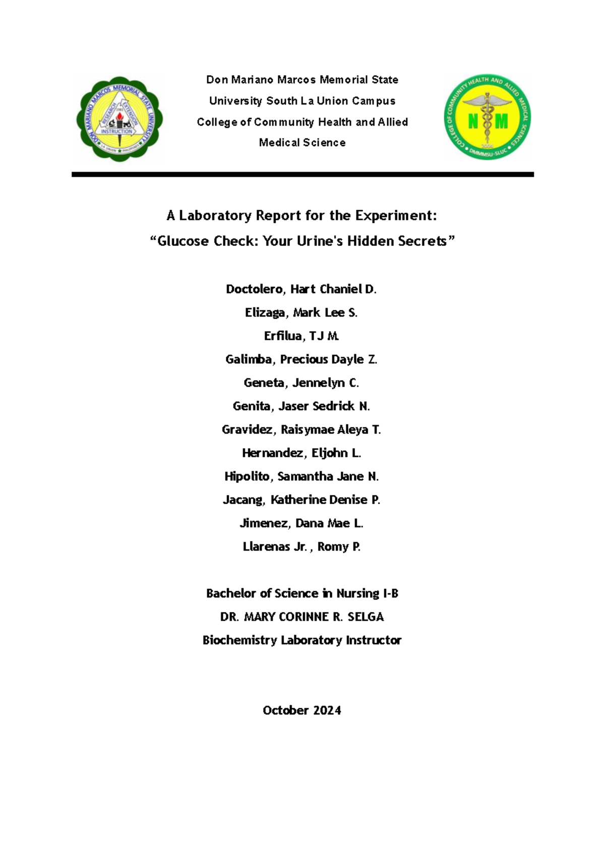 LAB #2 ( Urinalysis). final - Don Mariano Marcos Memorial State ...