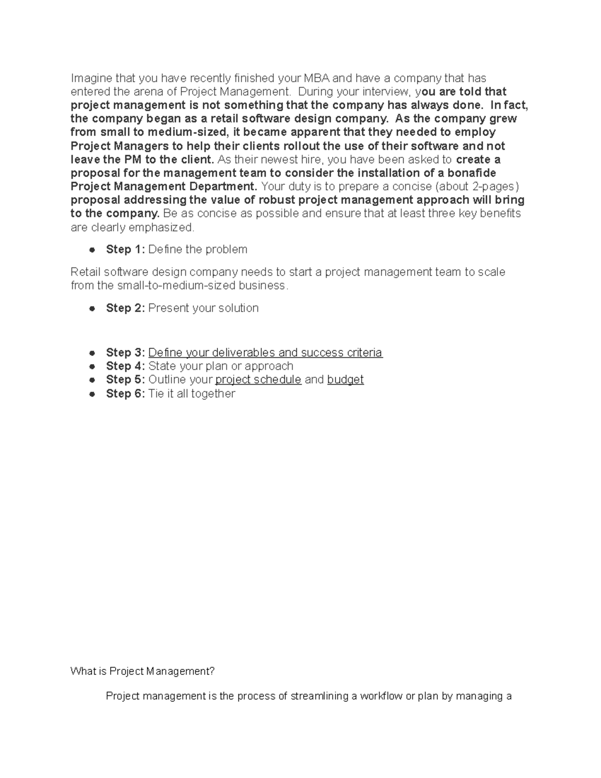 Written Assignment 1 Managing Projects - Imagine that you have recently ...