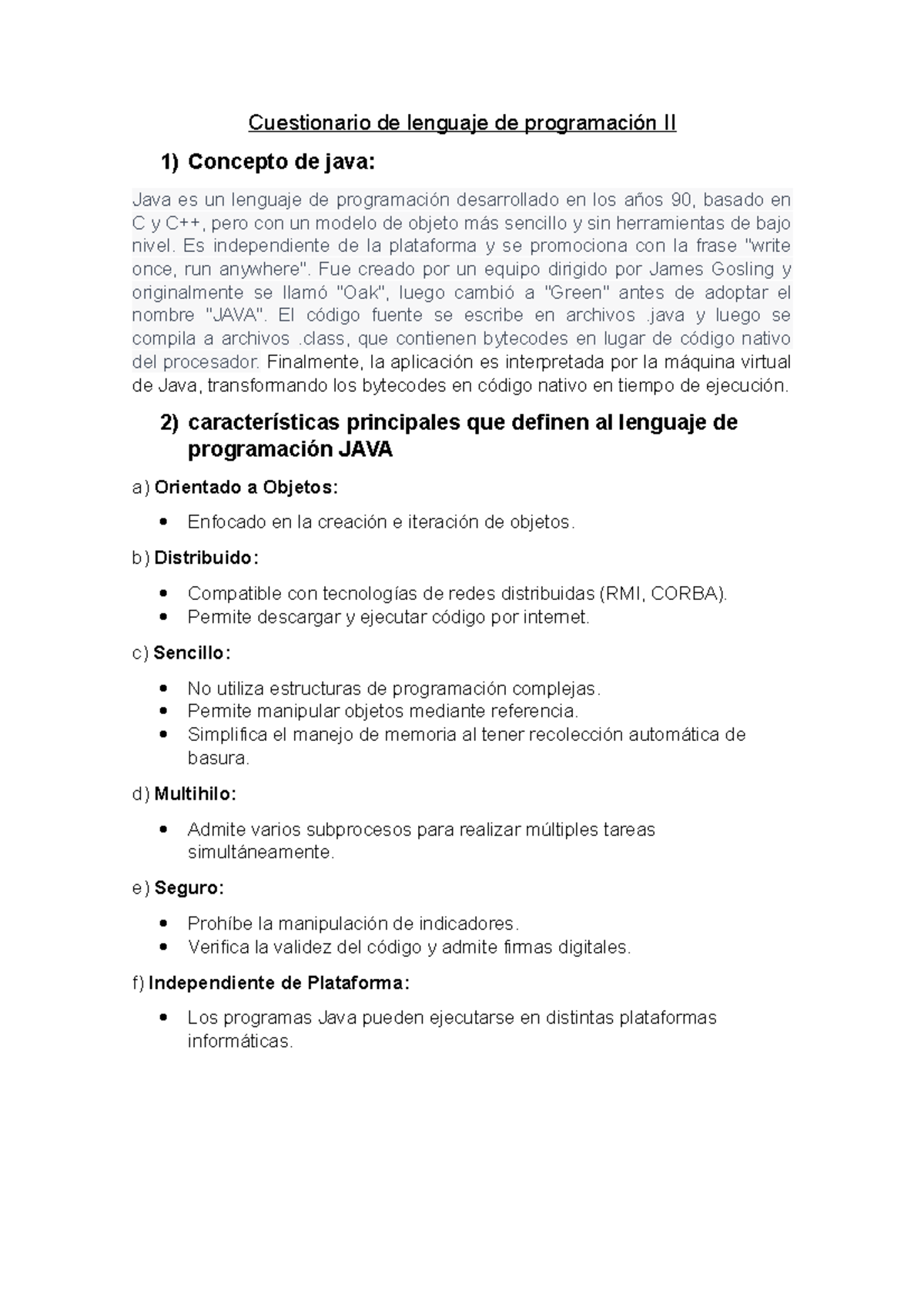 Cuestionario de lenguaje de programación II - Cuestionario de lenguaje de programación II 1 ...