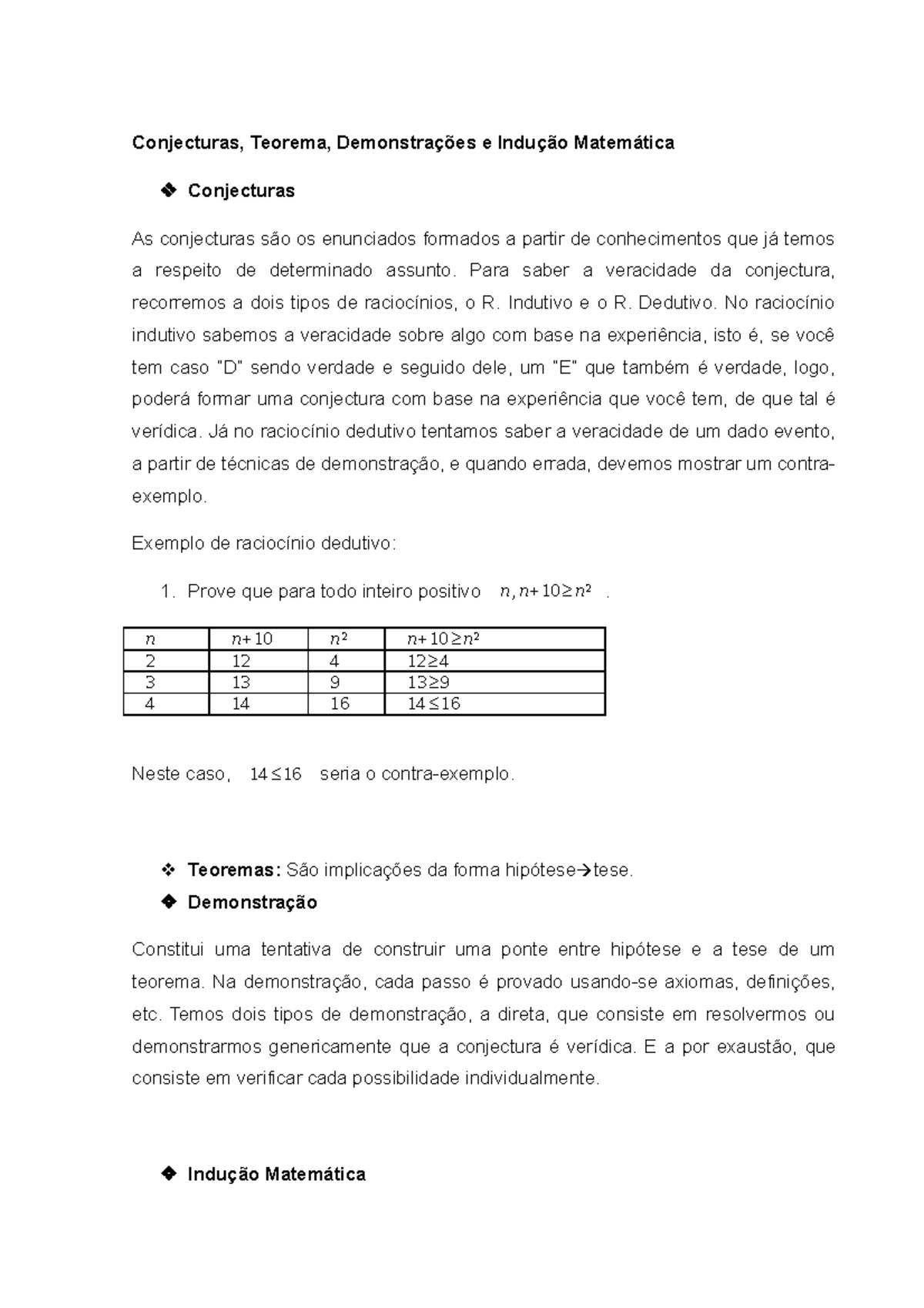 Conjecturas, Teorema, Demonstrações e Indução Matemática - Conjecturas ...