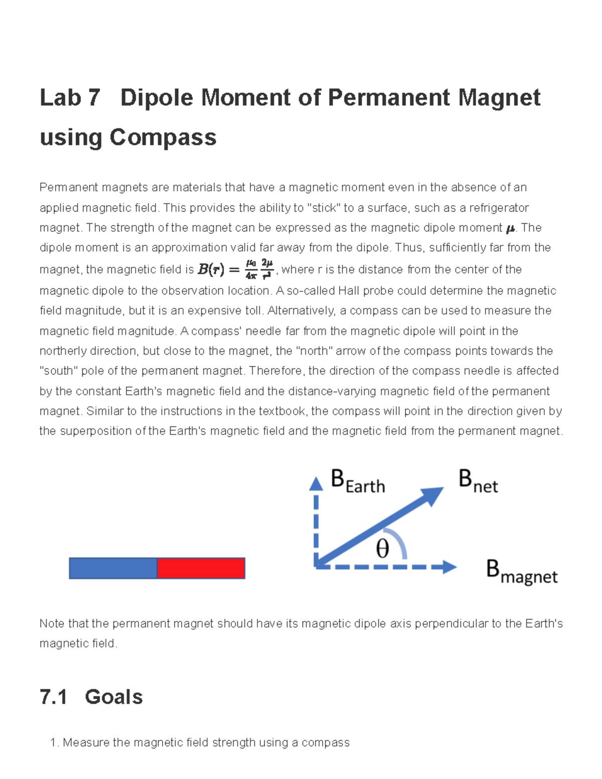 Lab 7 Dipole Moment of Permanent Magnet using Compass PHYS 152 ...