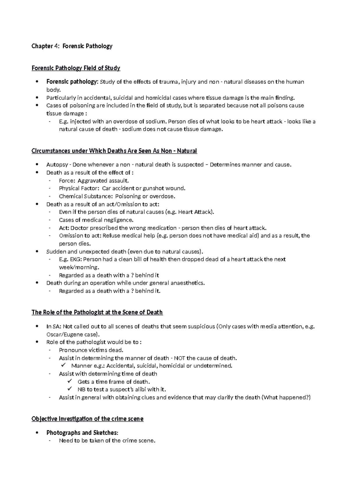 KRM210 Part A Unit 4 - Notes - Chapter 4: Forensic Pathology Forensic ...