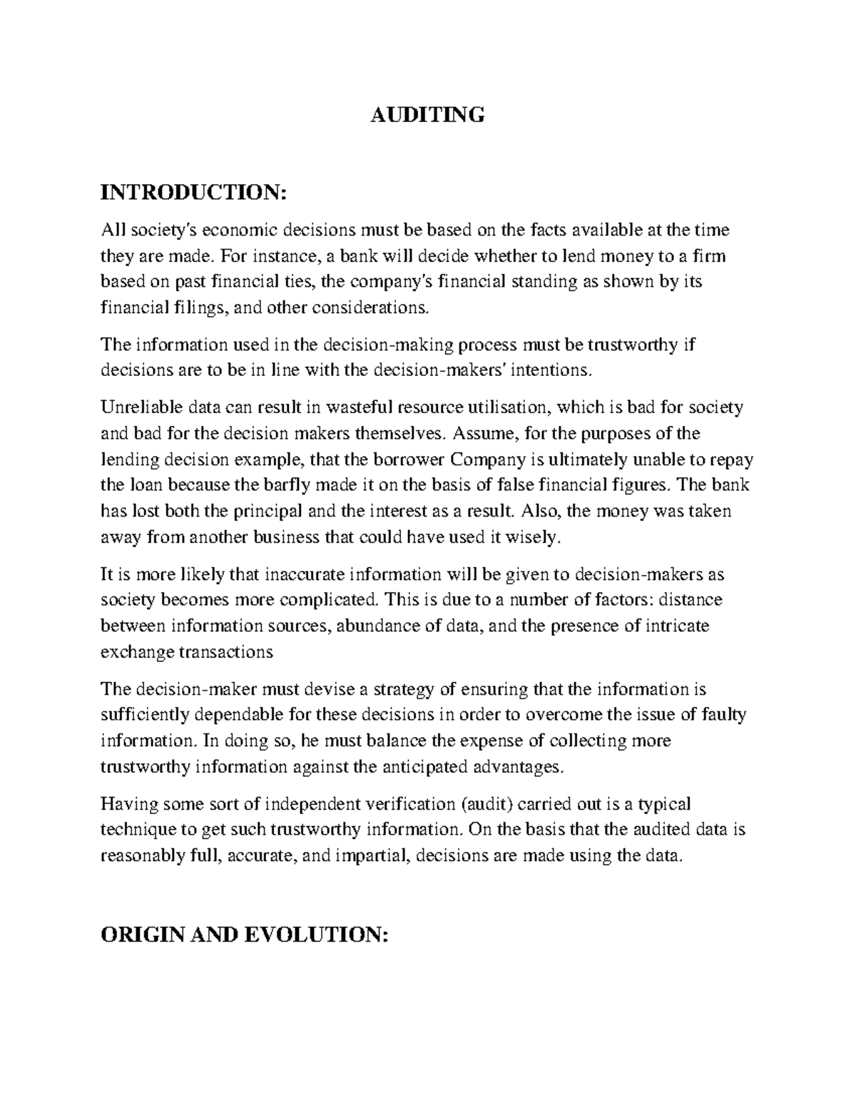 Auditing 1 - AUDITING INTRODUCTION: All society's economic decisions ...