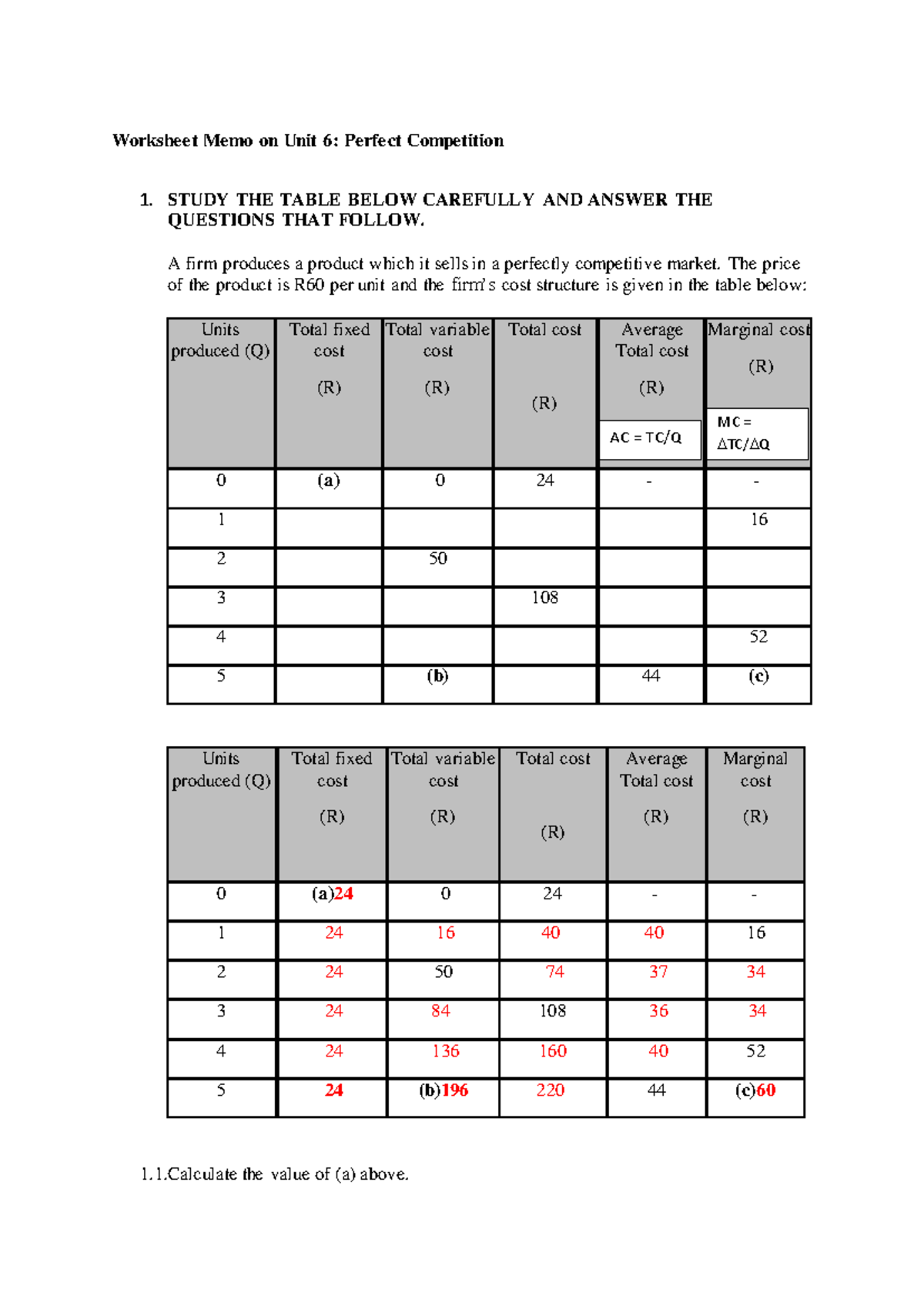 Worksheet on Unit 6 memo - Worksheet Memo on Unit 6: Perfect ...
