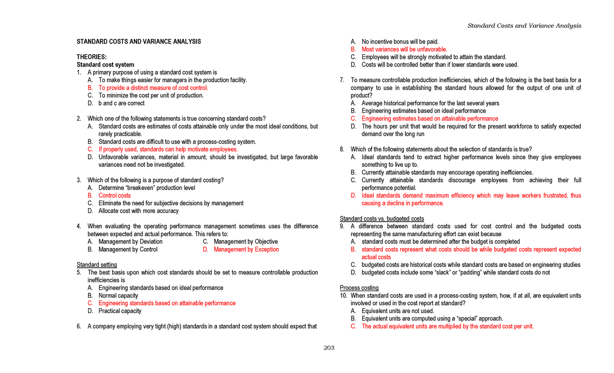 IA MS Standard Costing Variance Analysis - STANDARD COSTS AND VARIANCE ...