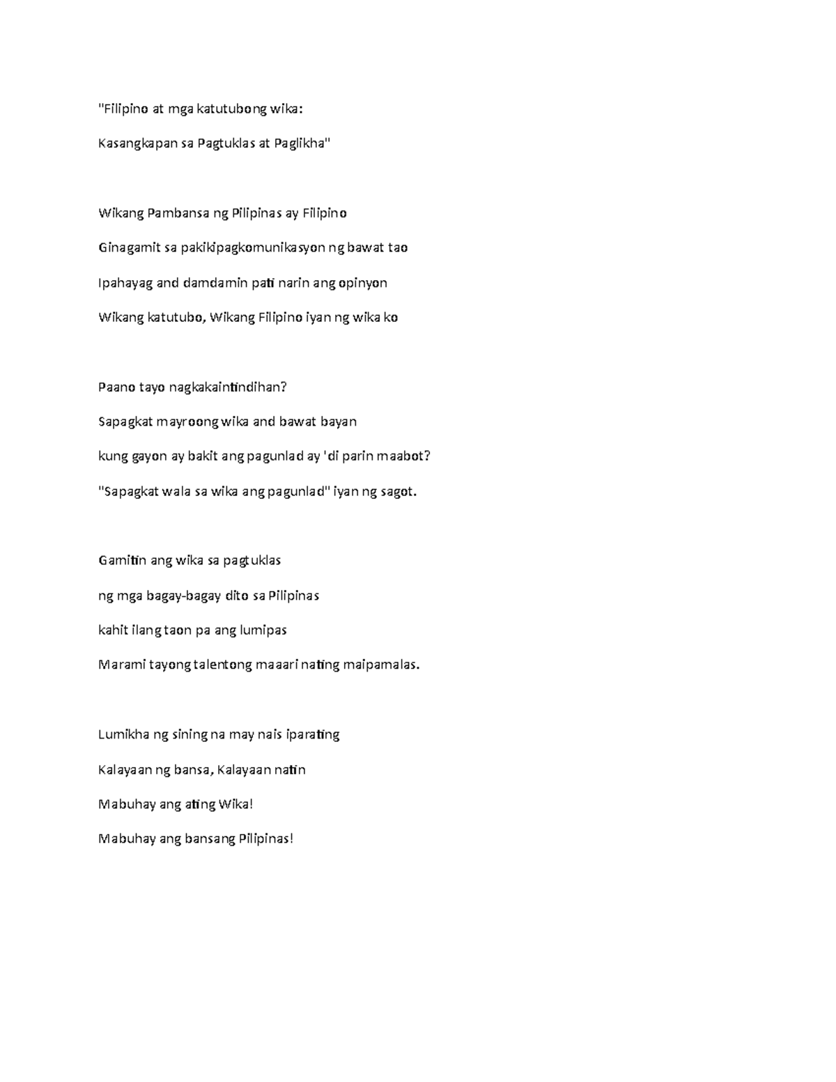 Buwan ng Wika - Poem - "Filipino at mga katutubong wika: Kasangkapan sa ...