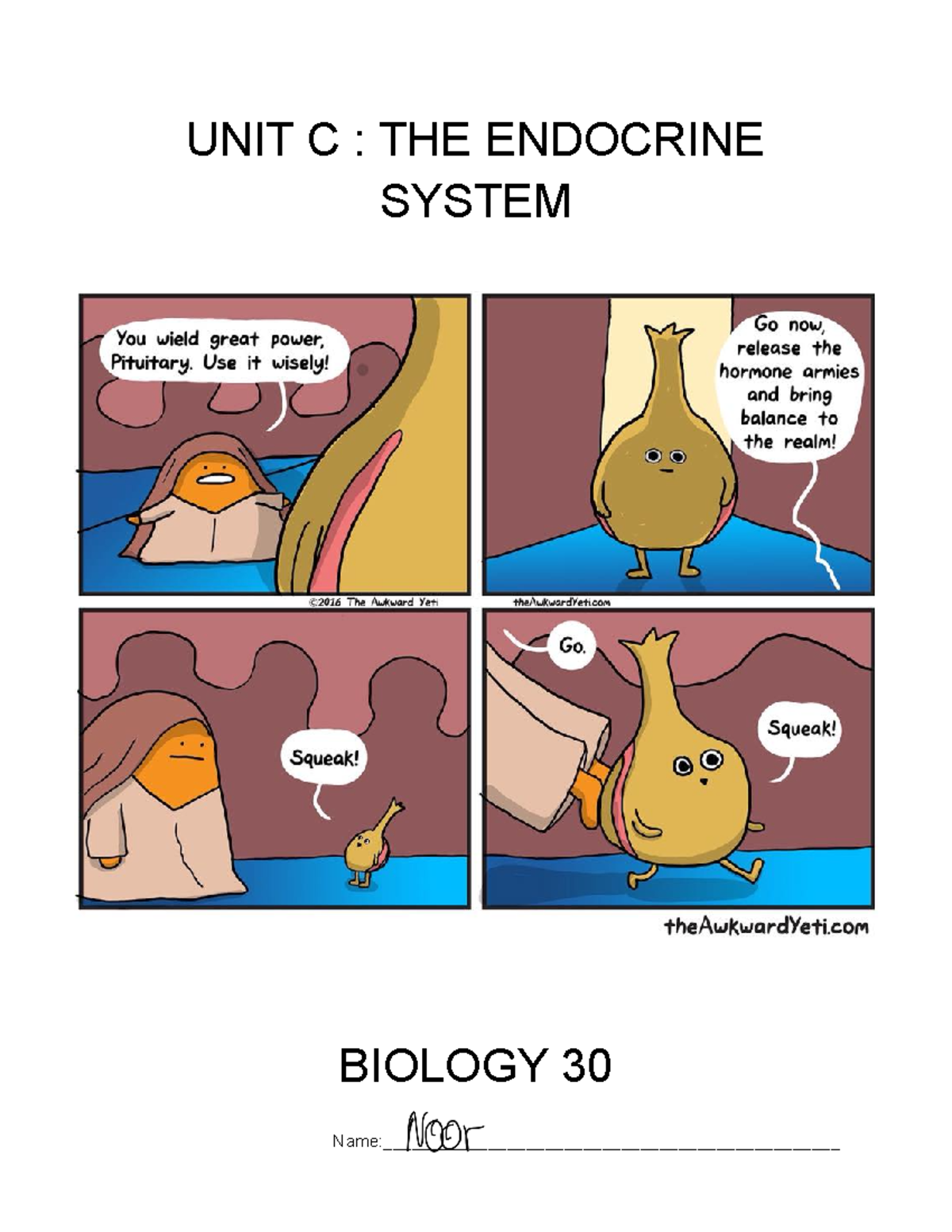 Endocrine unit - notes - UNIT C : THE ENDOCRINE SYSTEM BIOLOGY 30 - Studocu