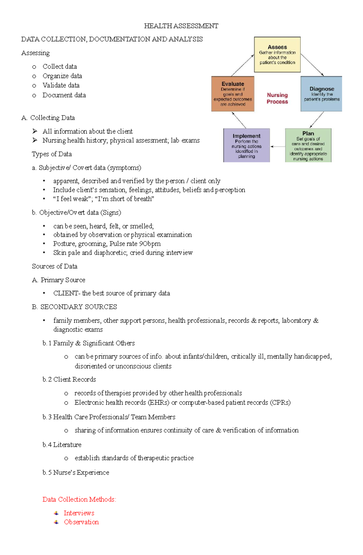 DATA Collection Health Assessment - HEALTH ASSESSMENT DATA COLLECTION ...