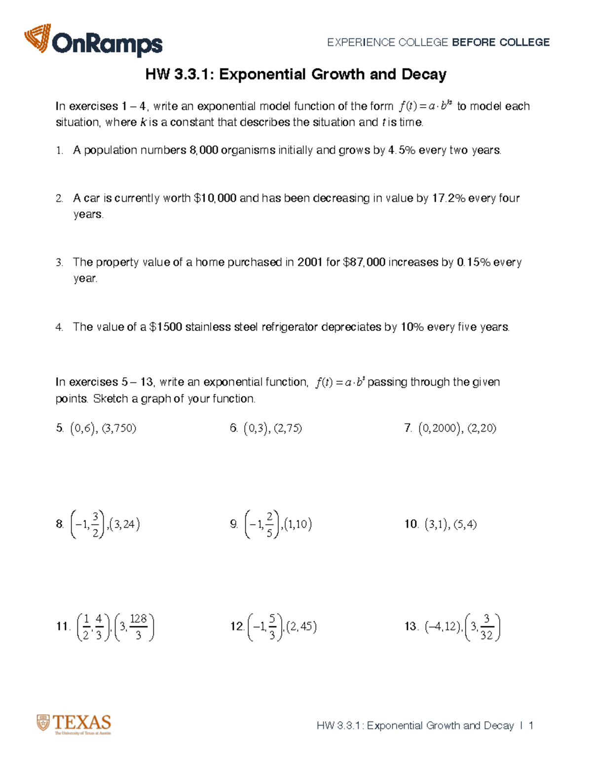 HW 3.3.1 Growth and Decay Problems - HW 3.3: Exponential Growth and ...