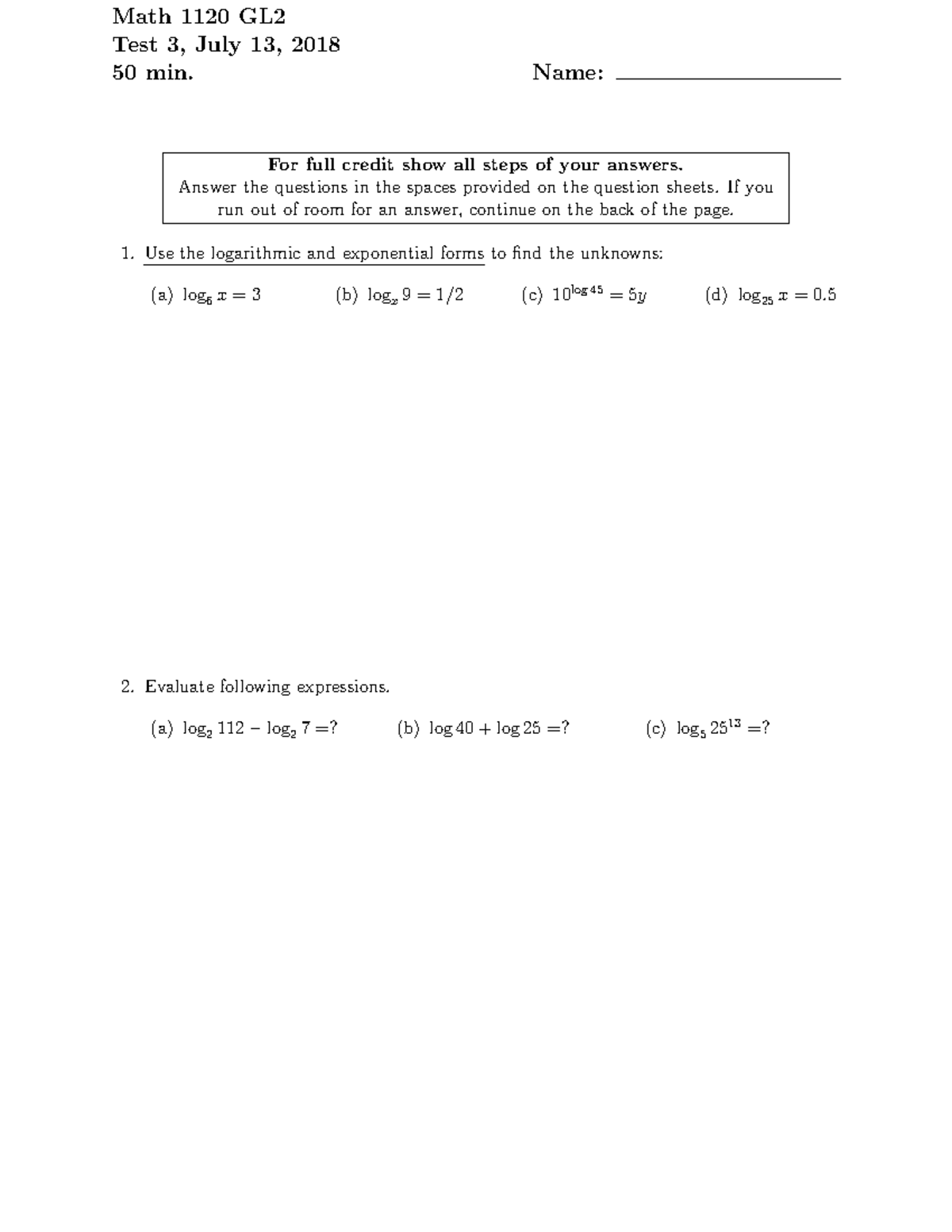 Test3 Math 1120 100 - Test 3 - Math 1120 GL Test 3, July 13, 2018 50 ...