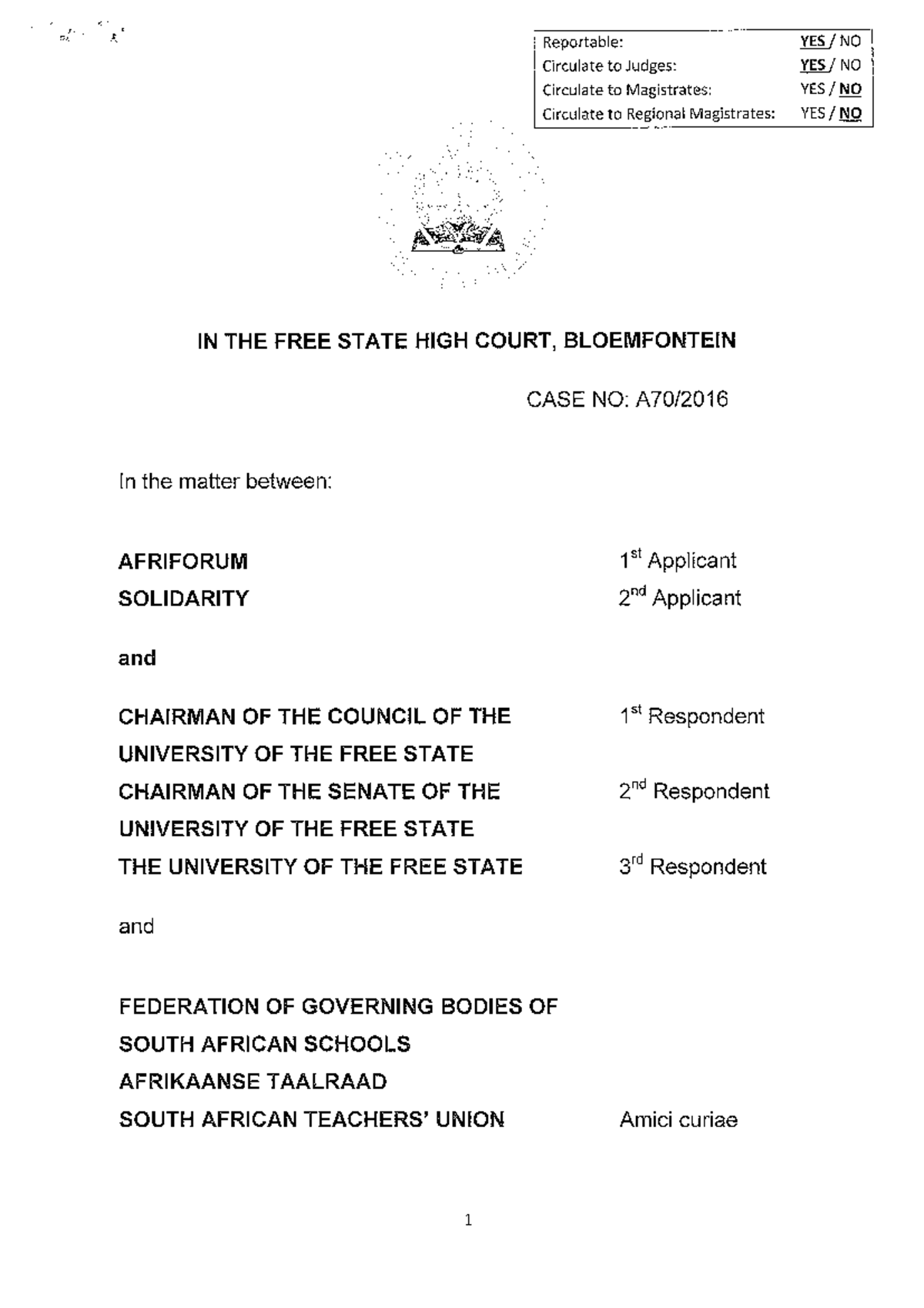 Afriforum and Another v Chairman of the Council of the University of ...