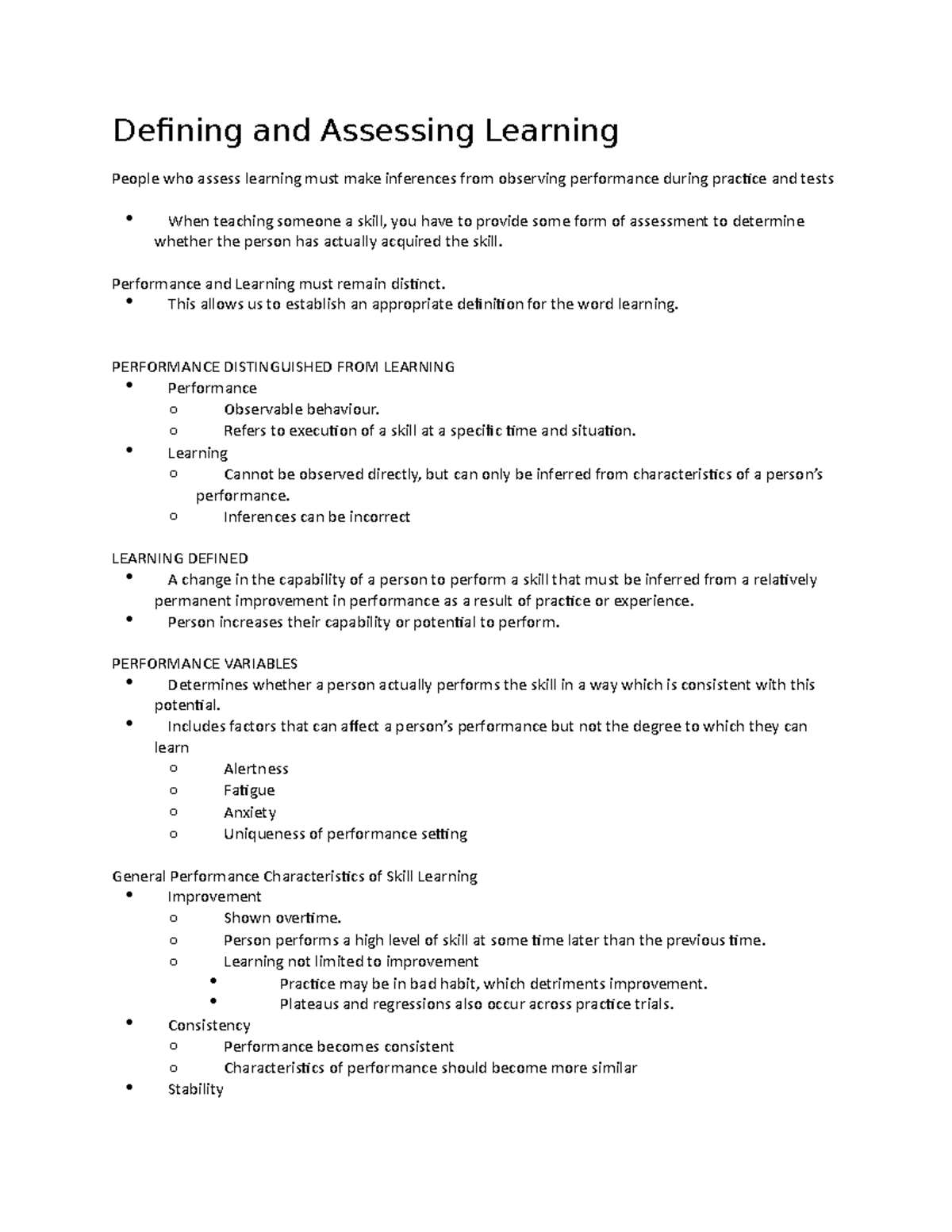 KIN 1E03- Defining and Assessing Learning - Defining and Assessing ...