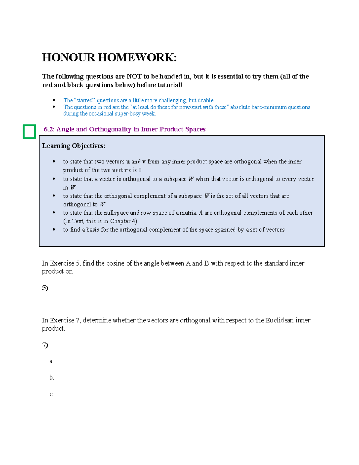 Hw mod12 - honor homework questions for week 12 - HONOUR HOMEWORK: The ...