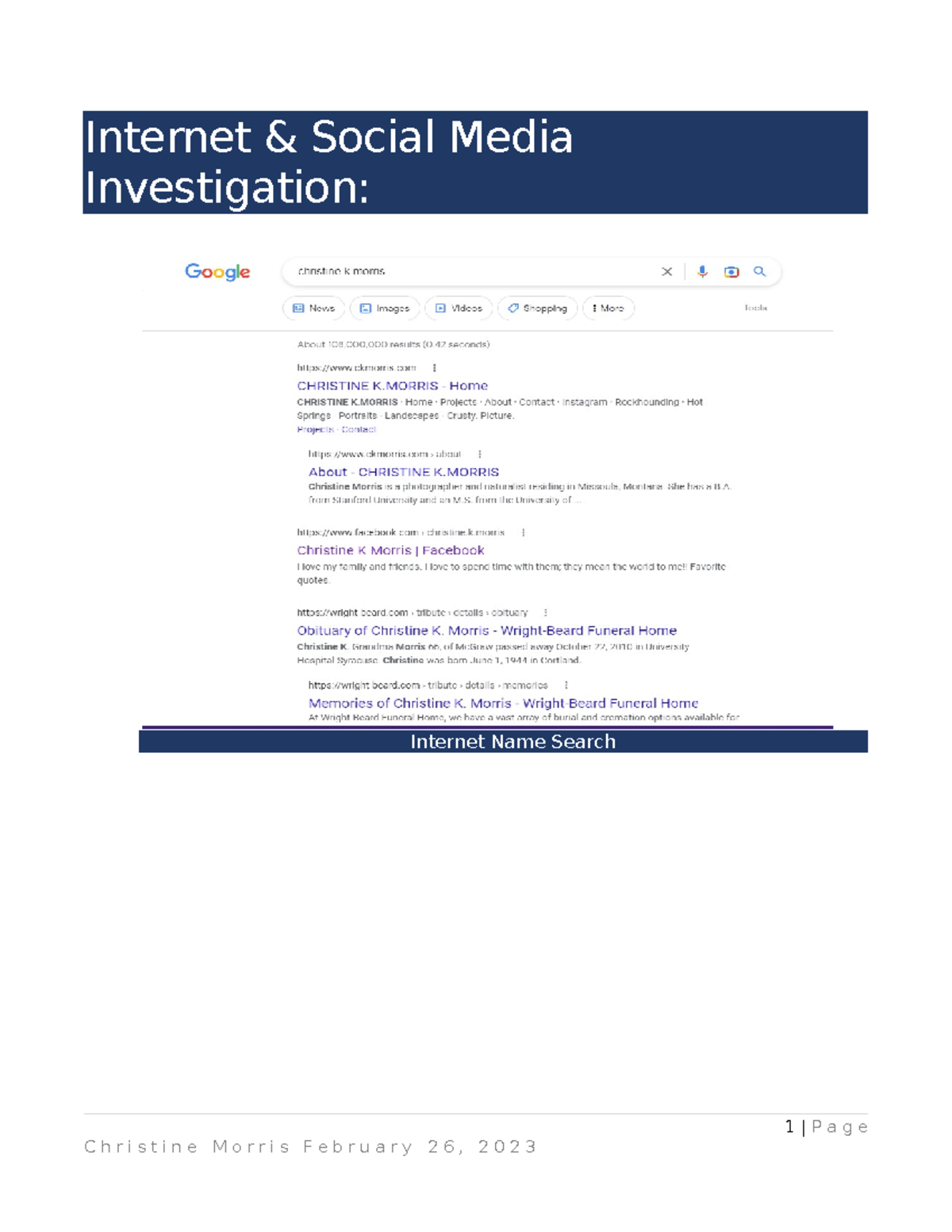 Christine Morris Internet Investigation - Internet & Social Media ...