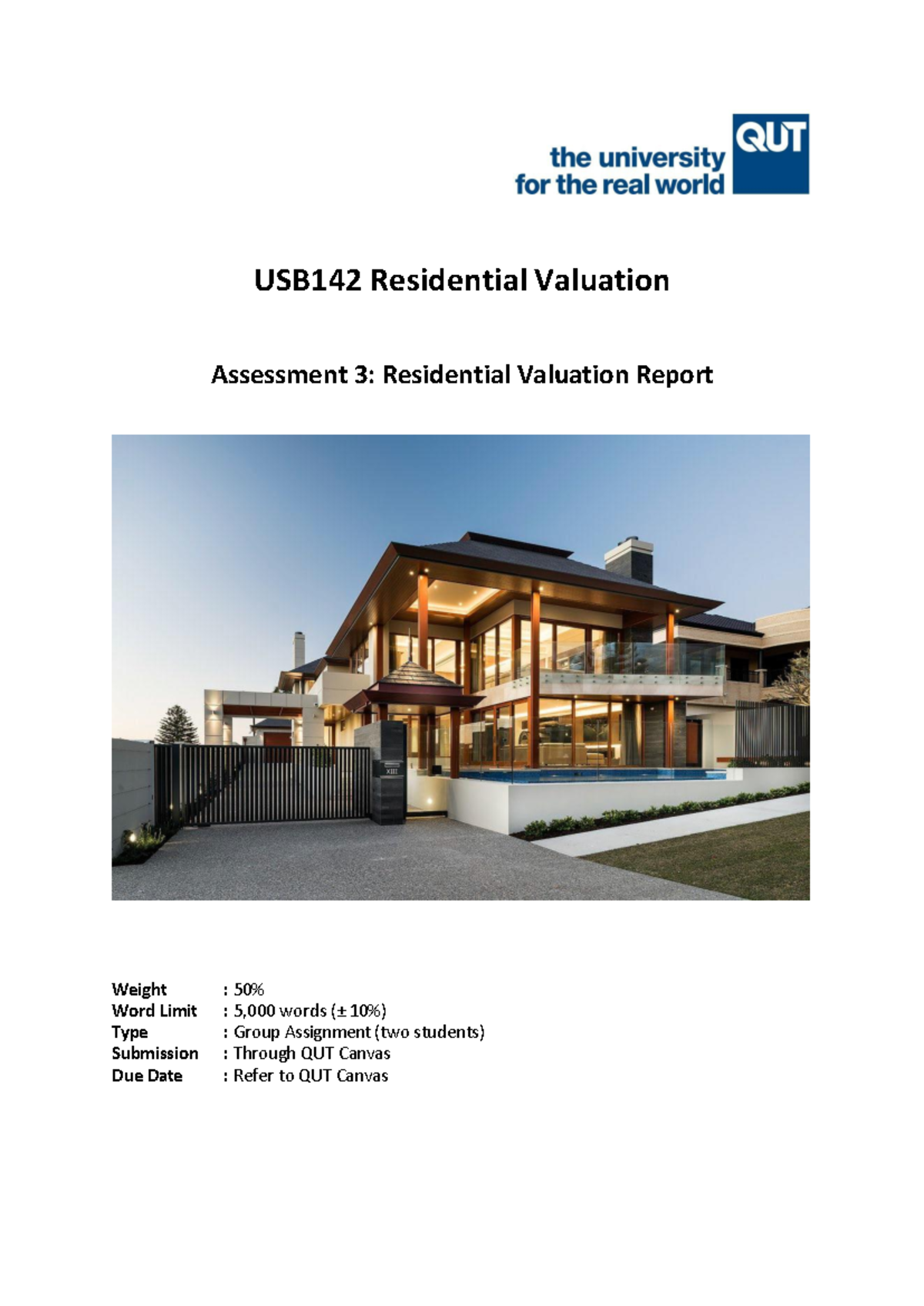 A3 Assignment Brief Residential Valuation Report LB-5 - USB142 ...