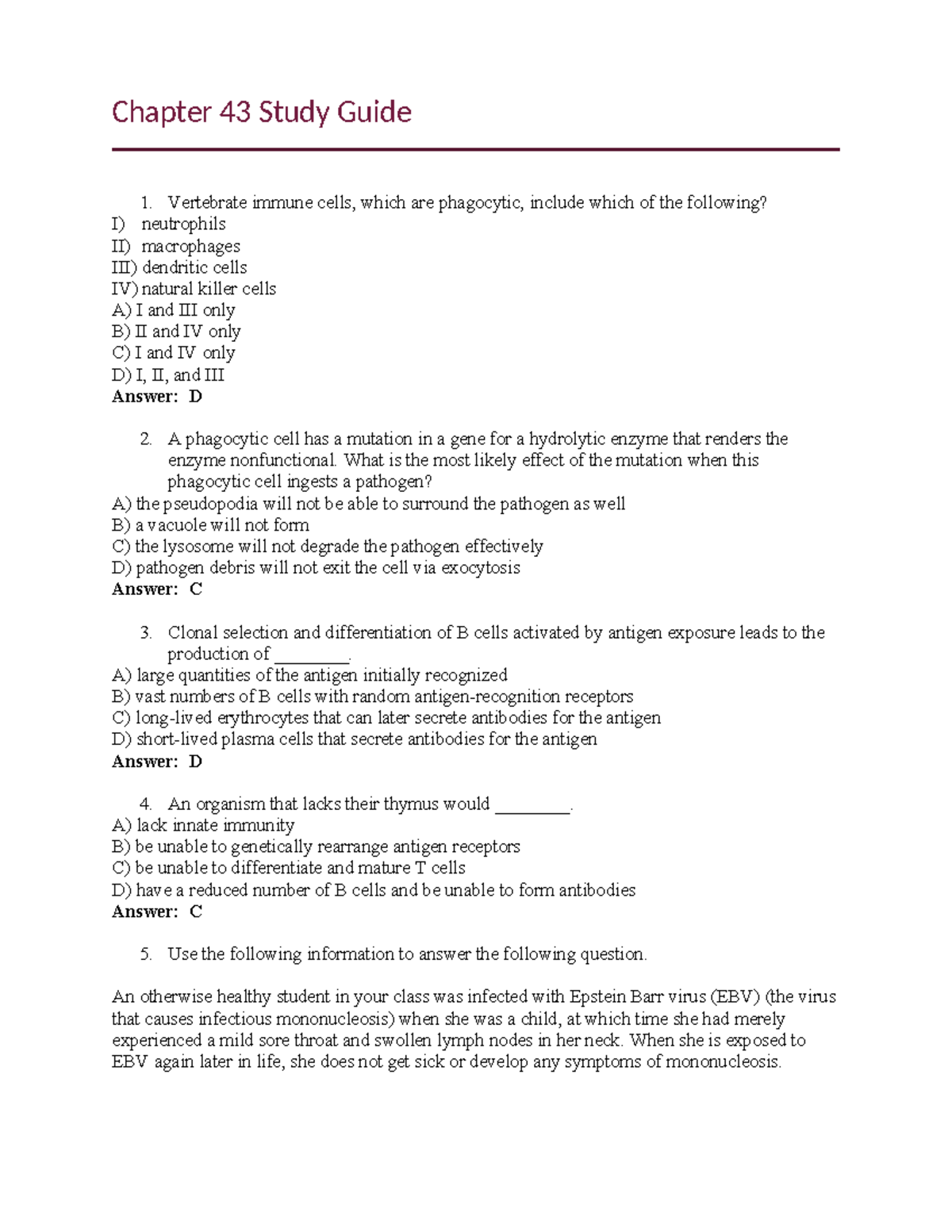 Chapter 43 Study Guide - Chapter 43 Study Guide 1. Vertebrate immune ...