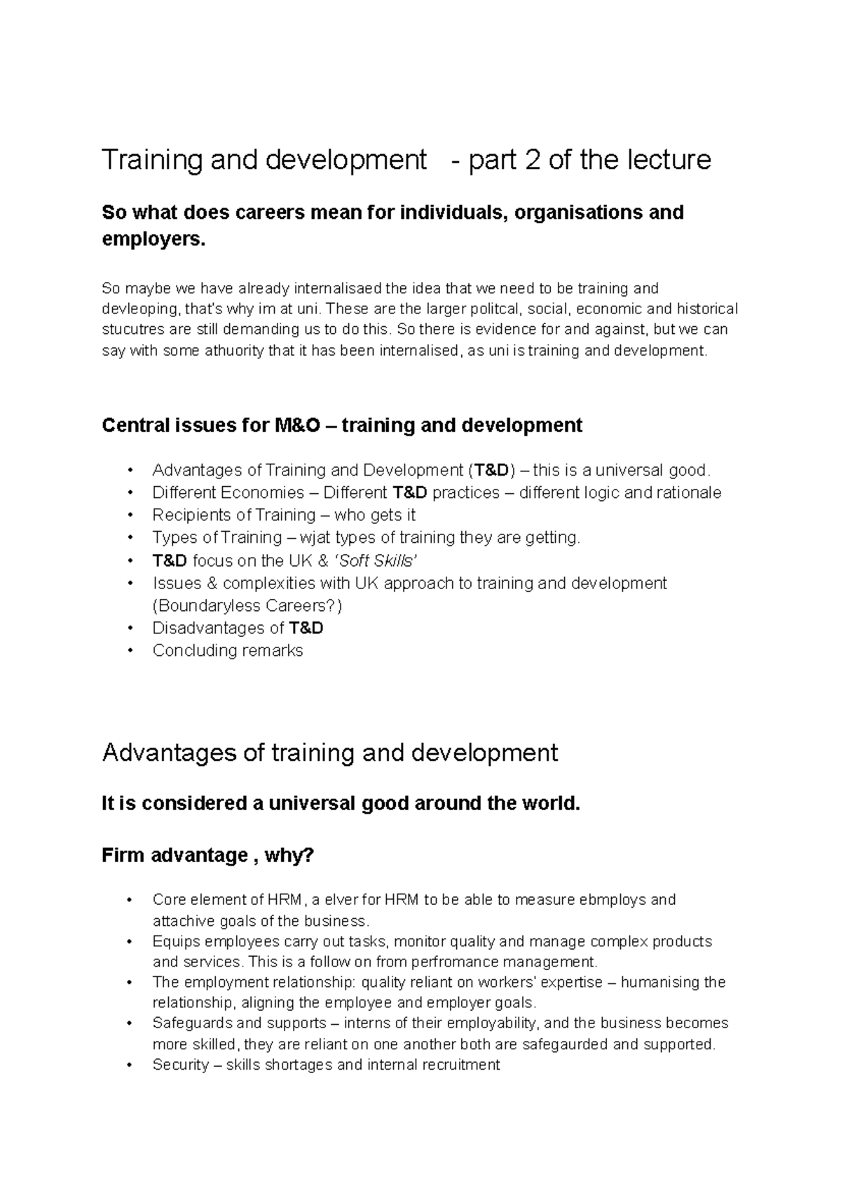 Xx business management notes week 6-7 - Training and development - part ...
