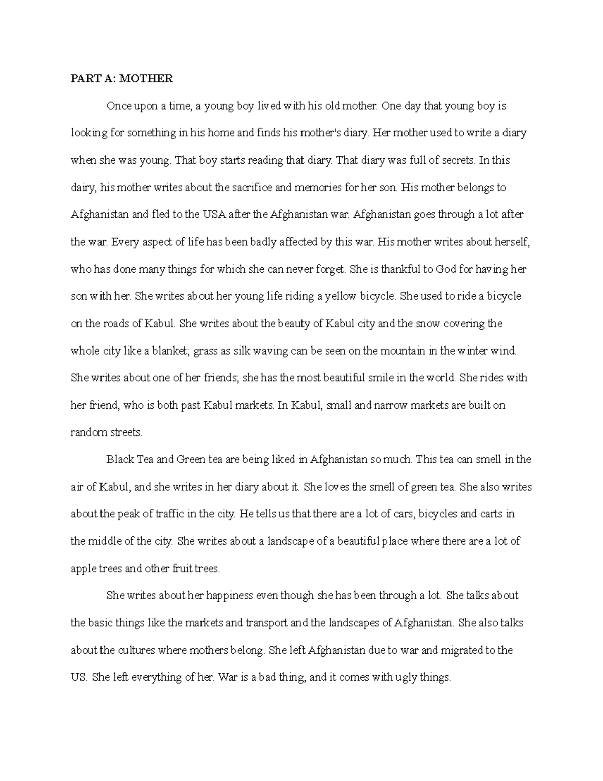 Mother - ABC - PART A: MOTHER Once upon a time, a young boy lived with ...