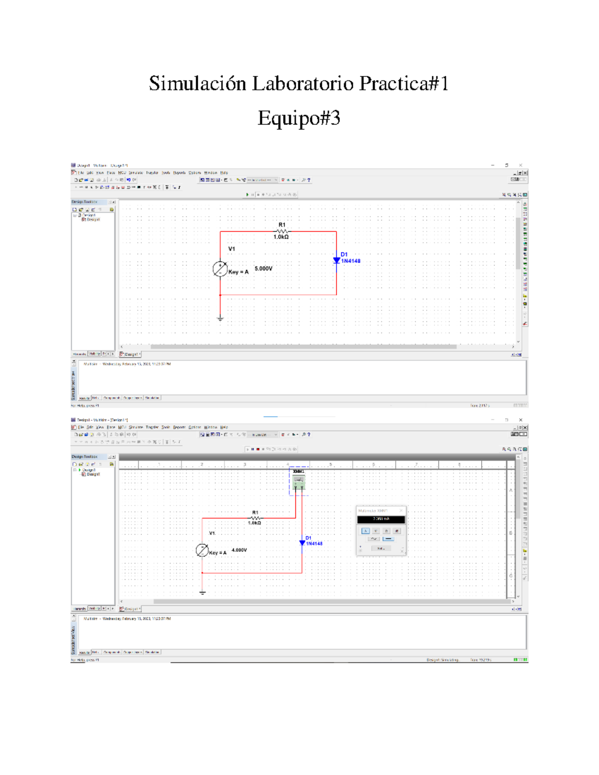 Simulación Laboratorio Practica 1 - Electronica 1 - Simulación Laboratorio Practica# Equipo ...