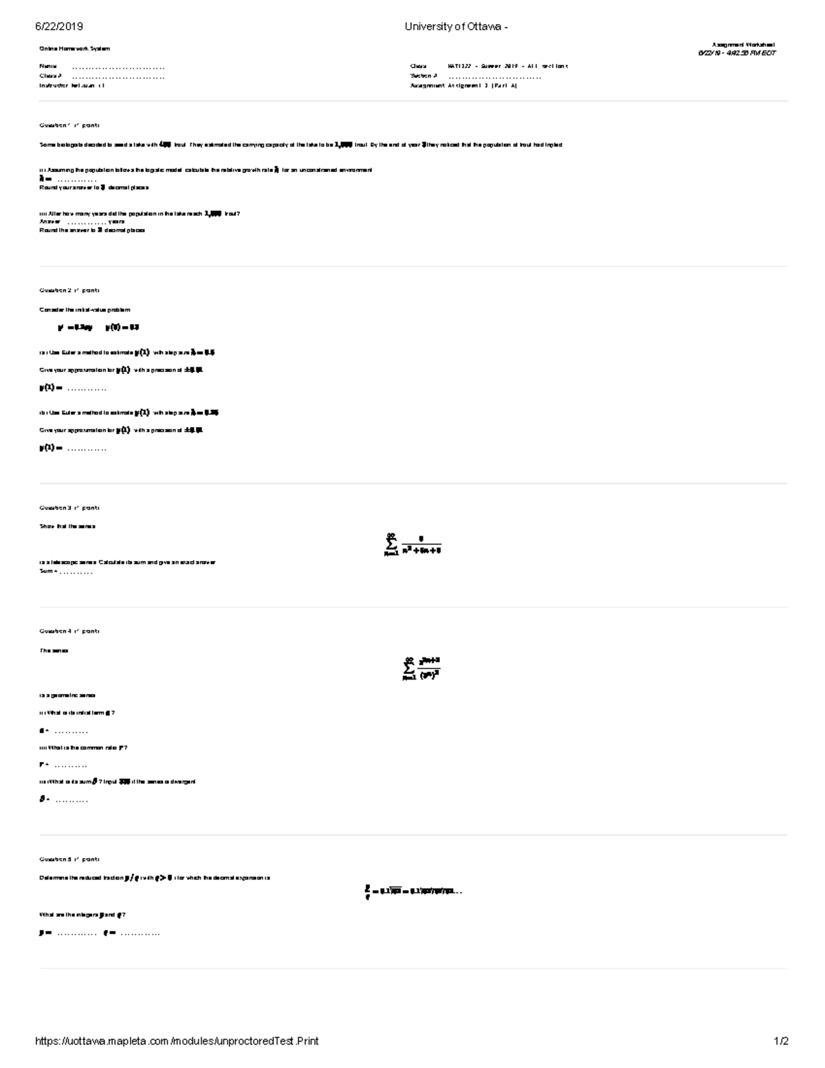 Assignment 3a - 6/22/2019 University of Ottawa - uottawa.mapleta ...
