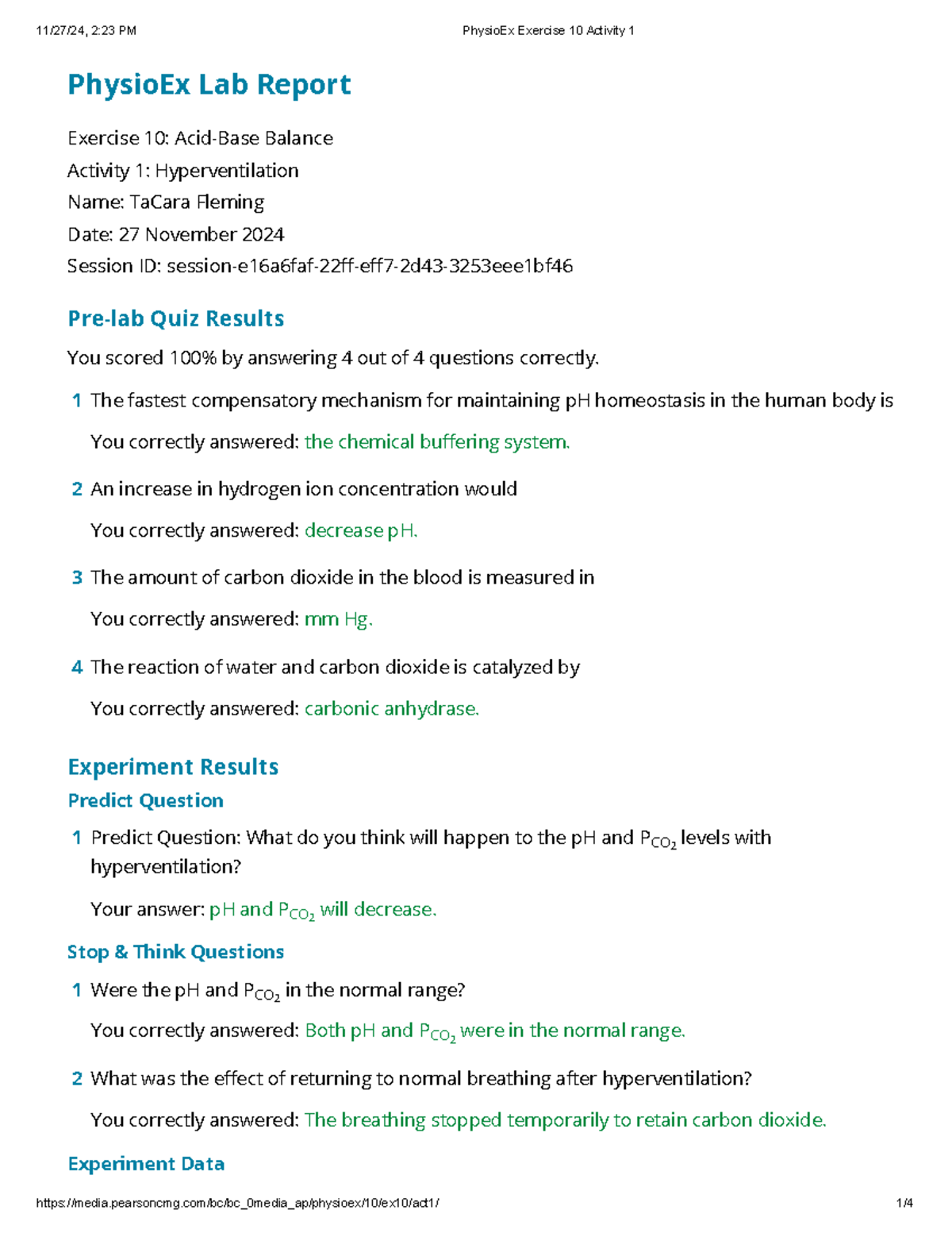 Physio Ex Exercise 10 Activity 1 - PhysioEx Lab Report Exercise 10 : Acid-Base Balance Activity ...