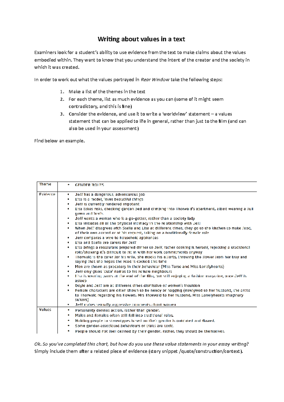 Group 1 - Writing about values in a text - Writing about values in a ...