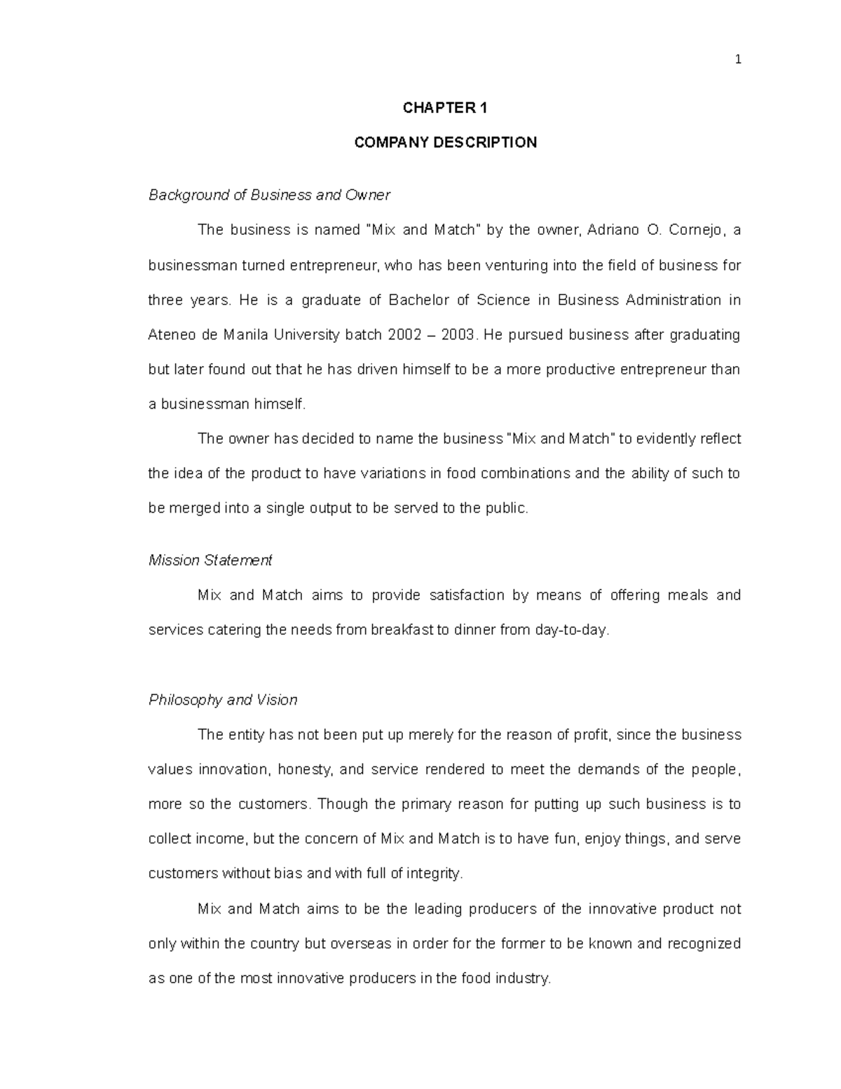 Chapter-1- Final - BUSINESS PROPOSAL - CHAPTER 1 COMPANY DESCRIPTION ...