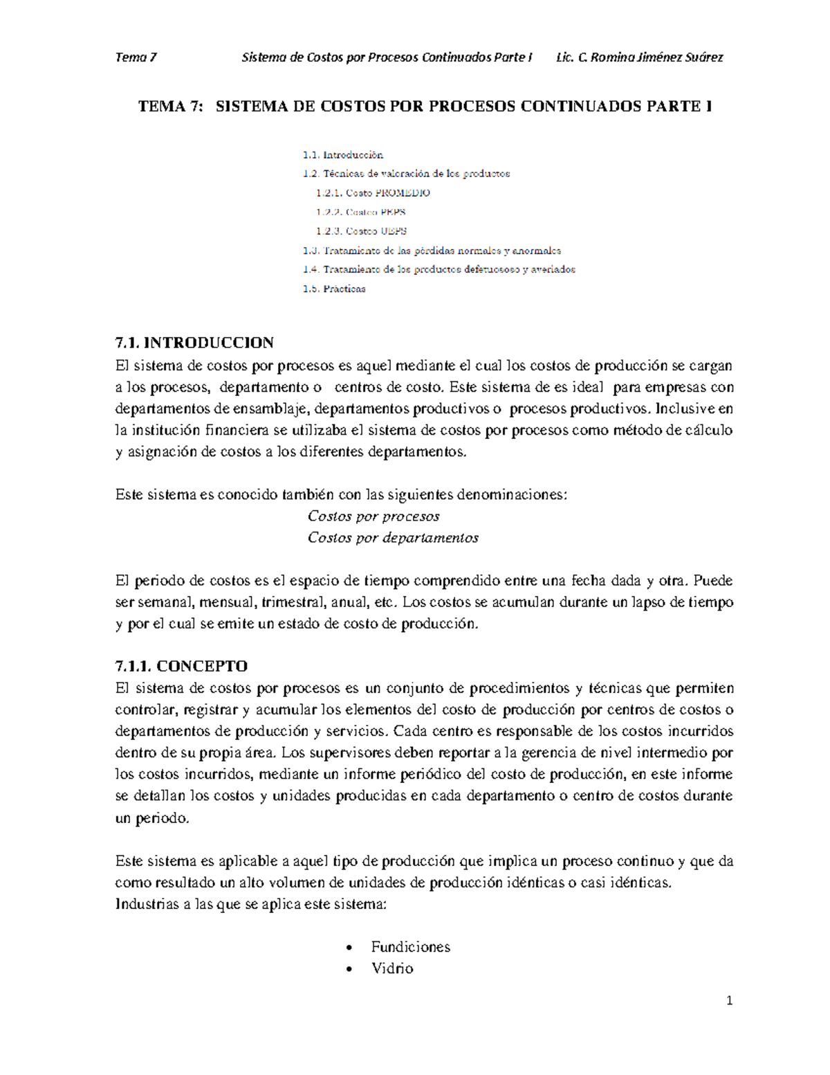 62.- 2021 TEMA 7 Sistema DE Costos POR Procesos - TEMA 7: SISTEMA DE COSTOS POR PROCESOS ...