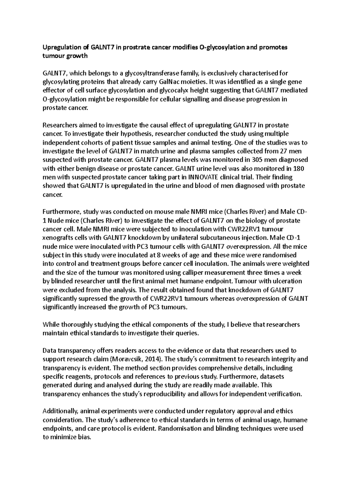 Upregulation of Galnt 7 in prostrate cancer modifies O - Upregulation ...