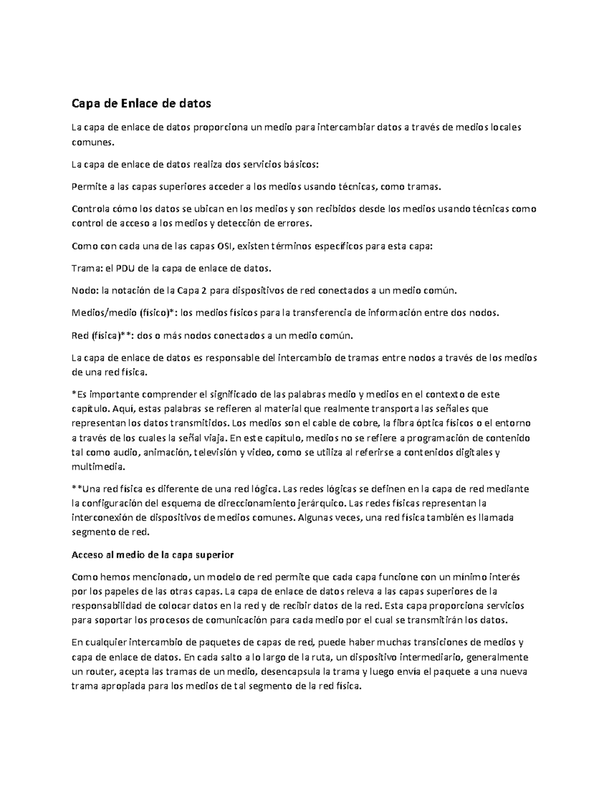 Capitulo 4 RCapa de Enlace de Datos - Capa de Enlace de datos La capa ...