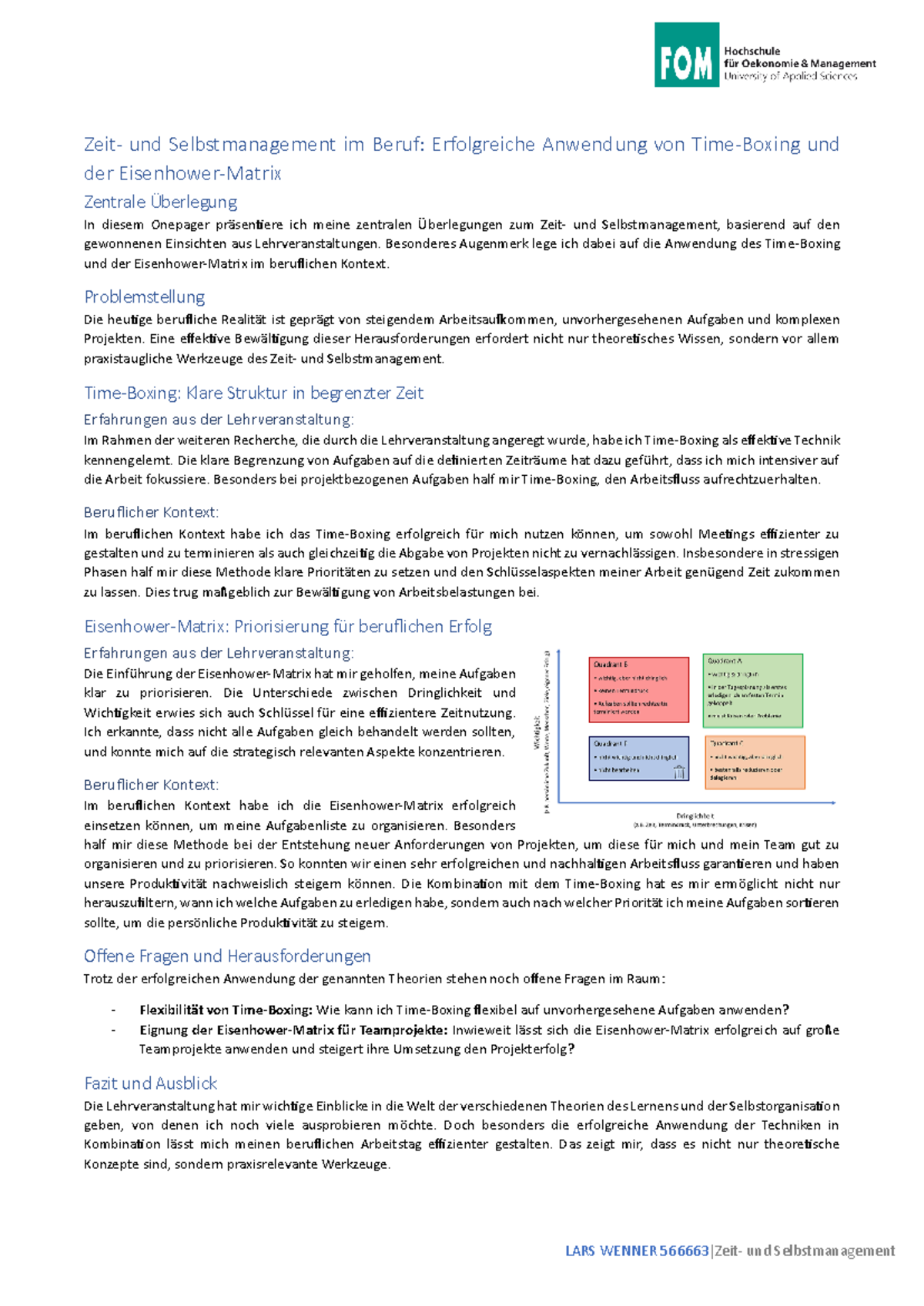 Onepager Zeit- und Selbstmanagement - LARS WENNER 566663|Zeit- und ...